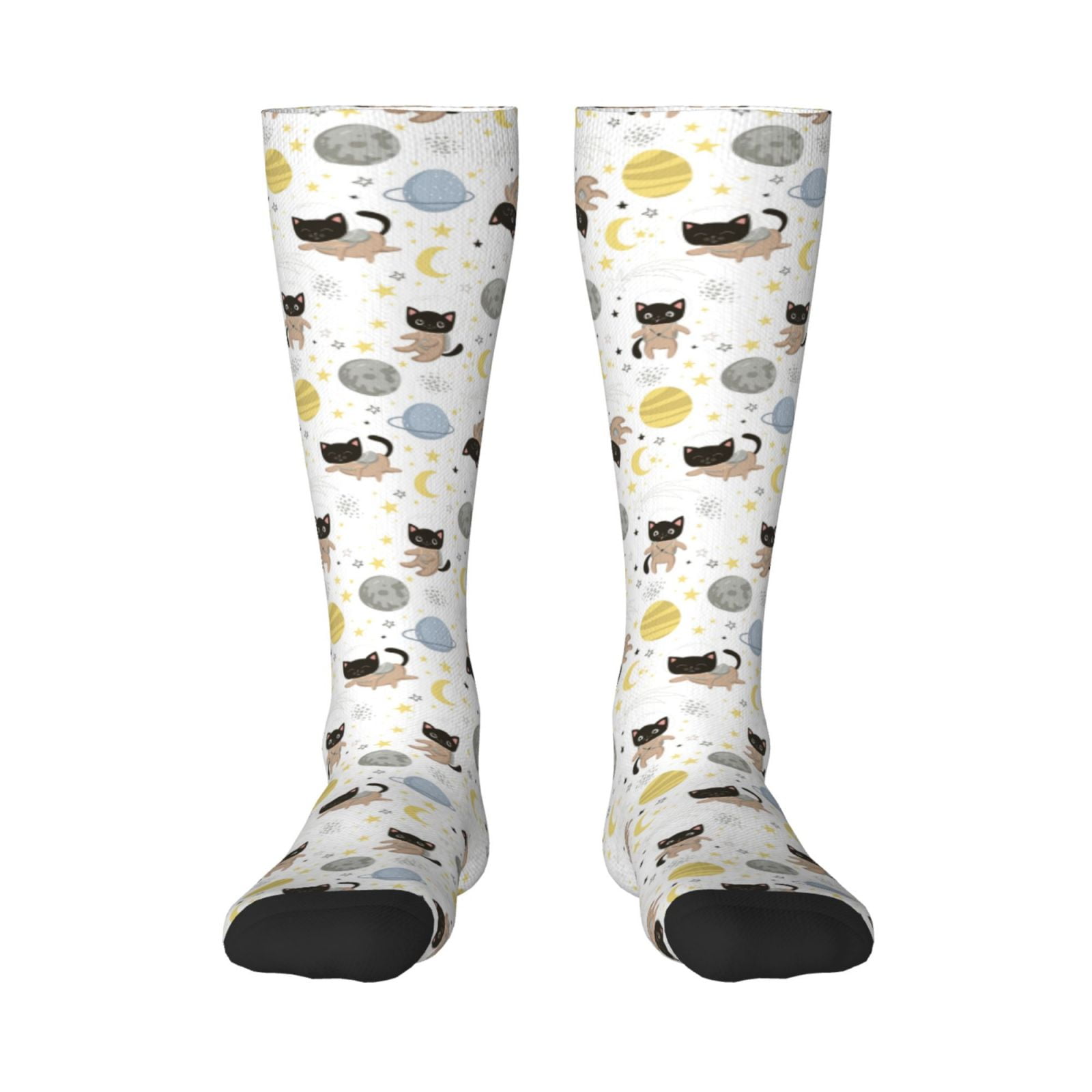 Qokaie Cute Cat Print Women’s Trouser Socks, Stretchy Knee High Crew ...