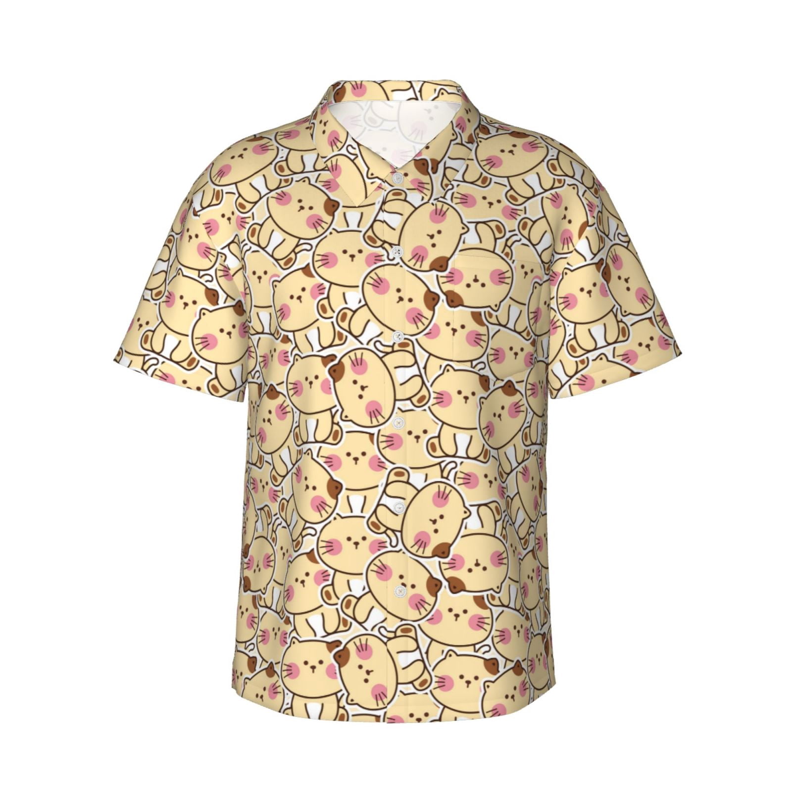 Qokaie Cute Cats 4 Print Men’s Hawaiian Shirt – Tropical Short Sleeve ...