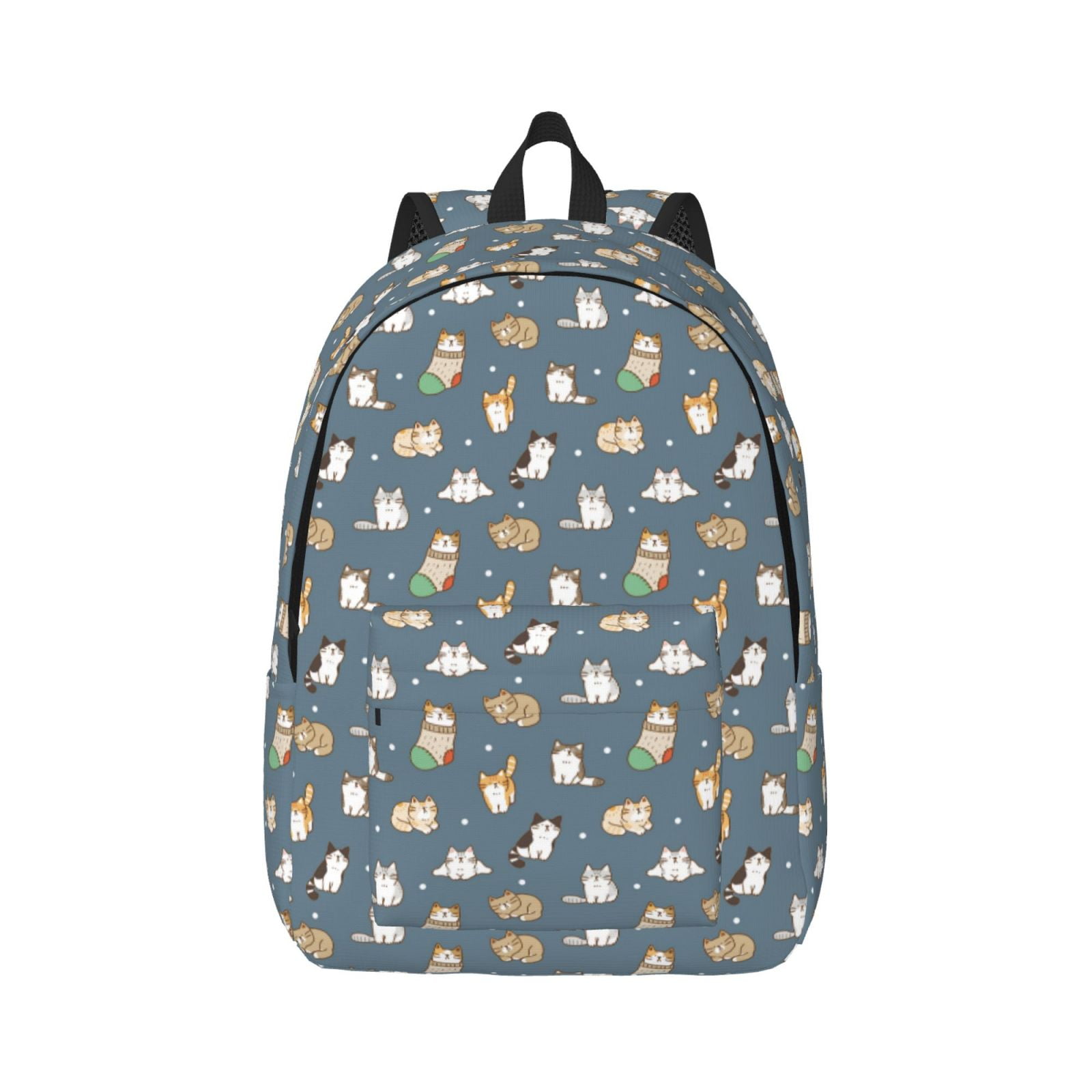 Qokaie Cute Cats And Dogs Pattern Canvas Backpack Travel Daypack ...
