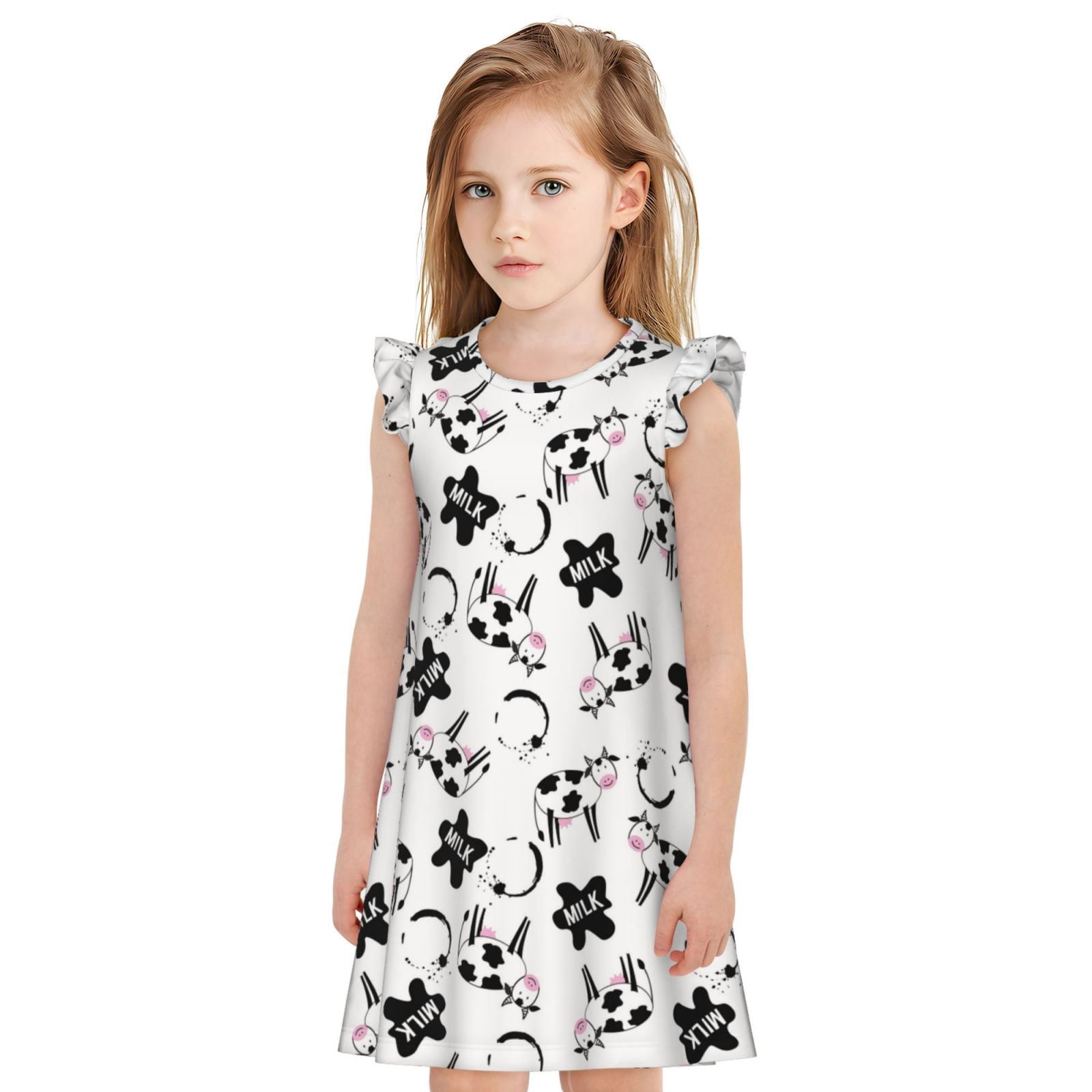Qokaie Cute Cow and Milk Stains Print Girls Nightgowns, Nightgown ...