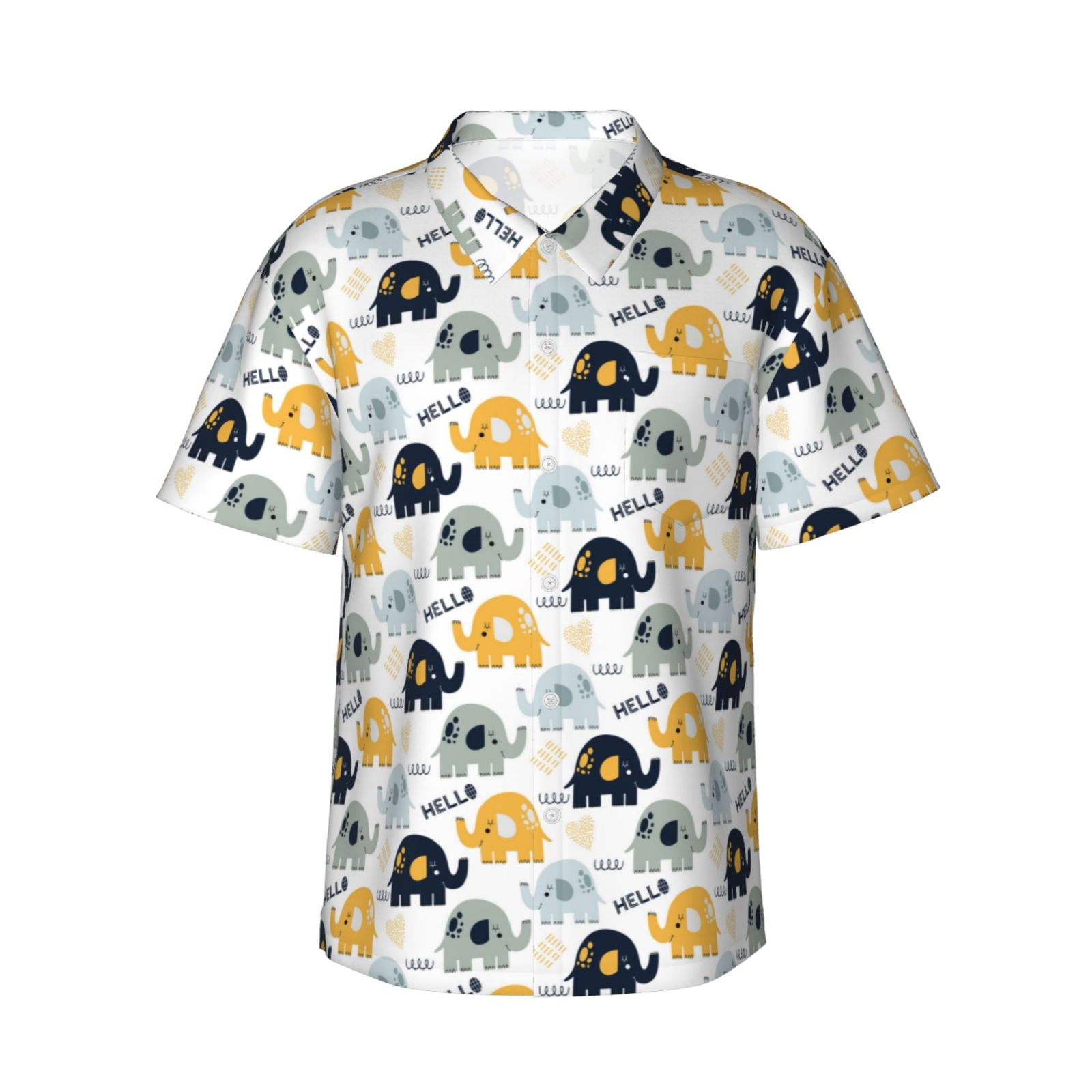 Qokaie Cute Elephant Print Men’s Hawaiian Shirt – Tropical Short Sleeve ...