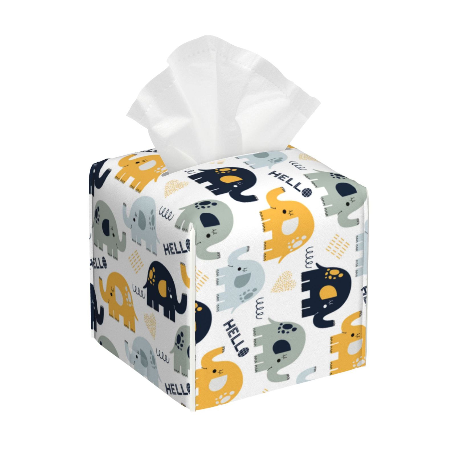 Qokaie Cute Elephant Print Tissue Box Cover, Refined Modern Leather ...