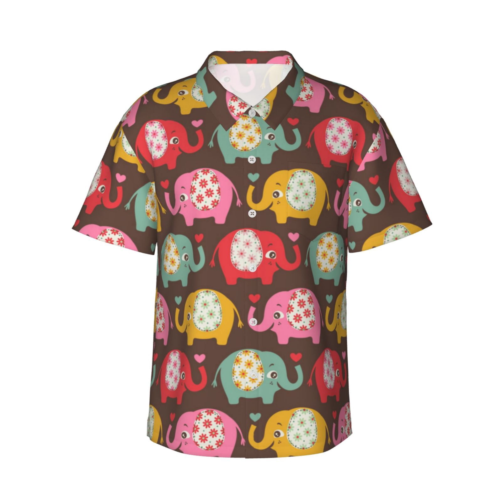 Qokaie Cute Elephants Print Men’s Hawaiian Shirt – Tropical Short ...
