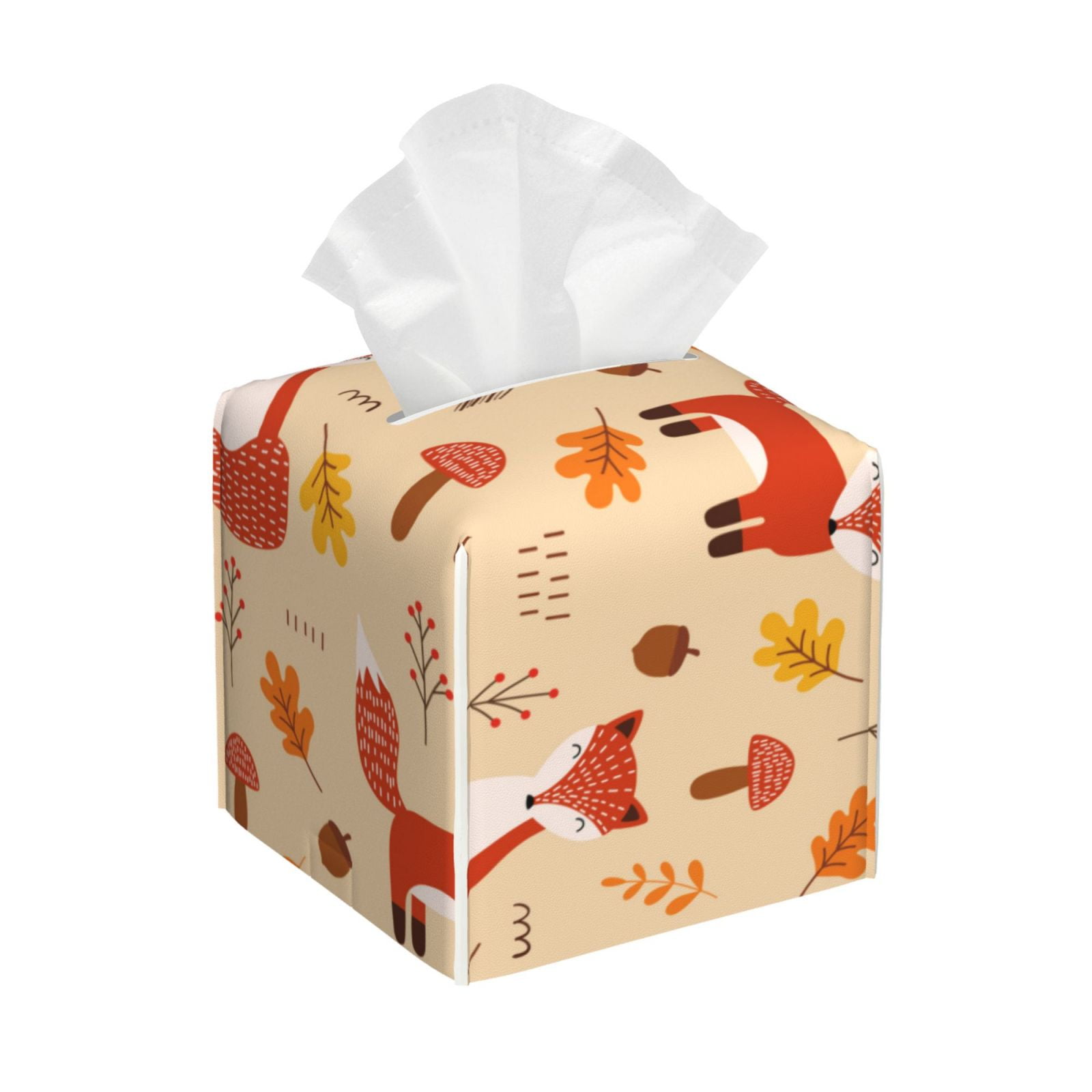 Qokaie Cute Foxes Print Tissue Box Cover, Refined Modern Leather Square ...