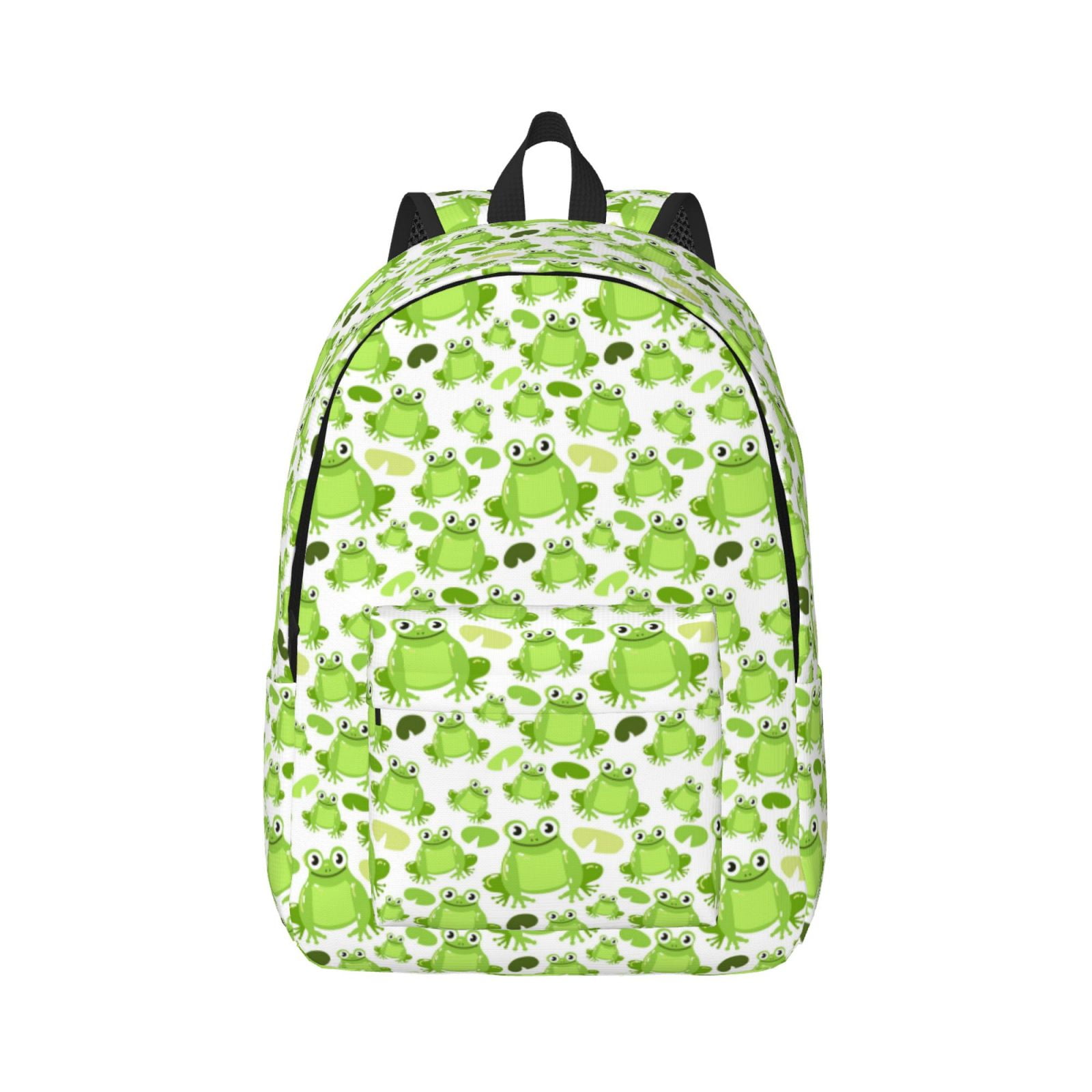 Qokaie Cute Frogs Pattern Canvas Backpack Travel Daypack Student ...