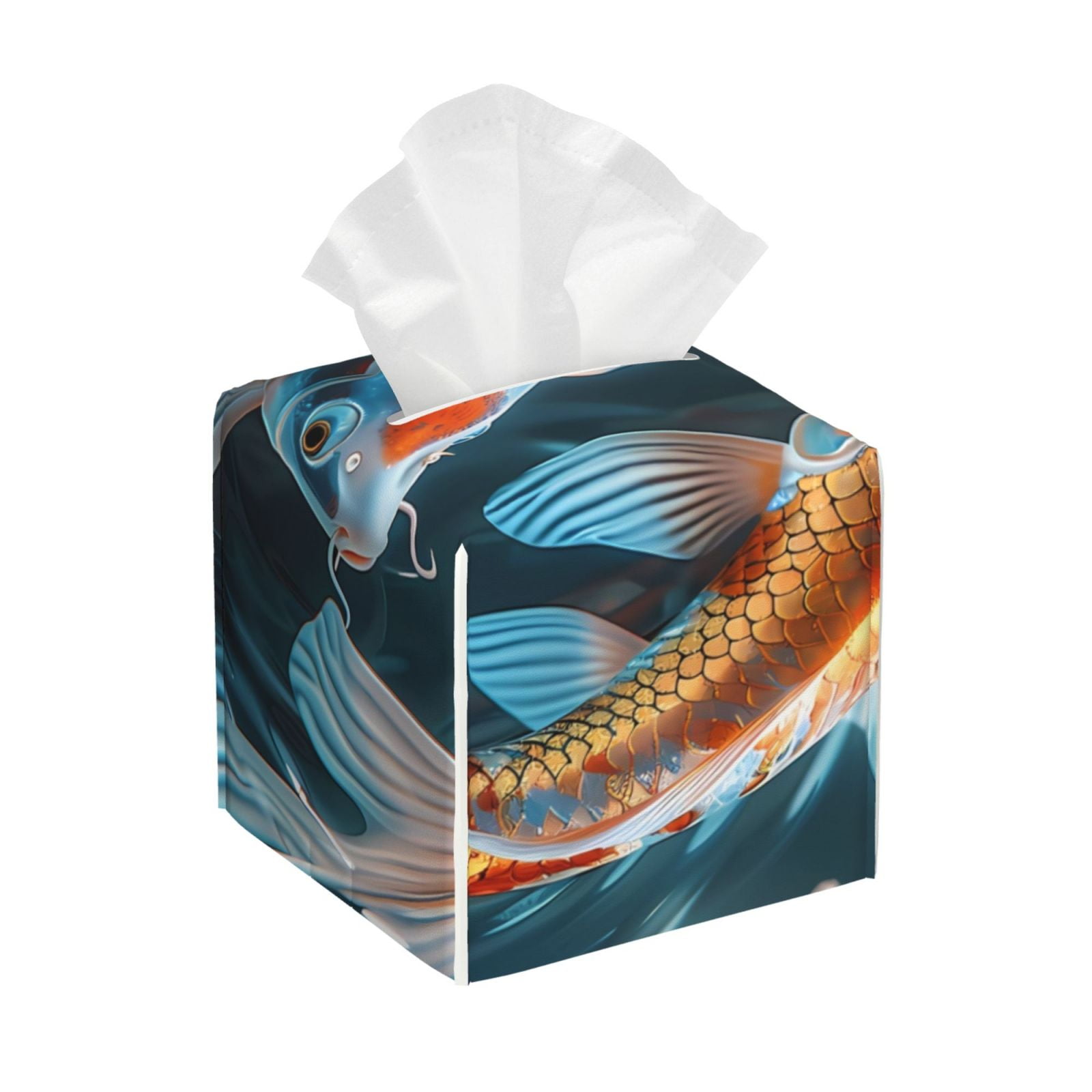 Qokaie Cute Koi Fish Serenity Print Tissue Box Cover, Refined Modern ...