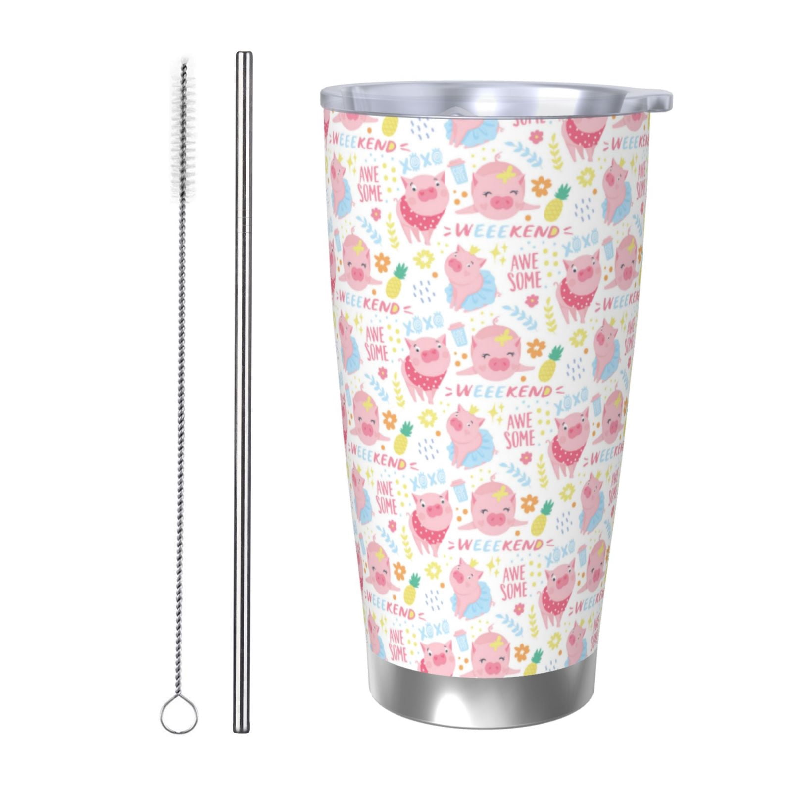 Qokaie Cute Pig Pattern 20 Oz Coffee Car Insulated Coffee Cup With Lid ...