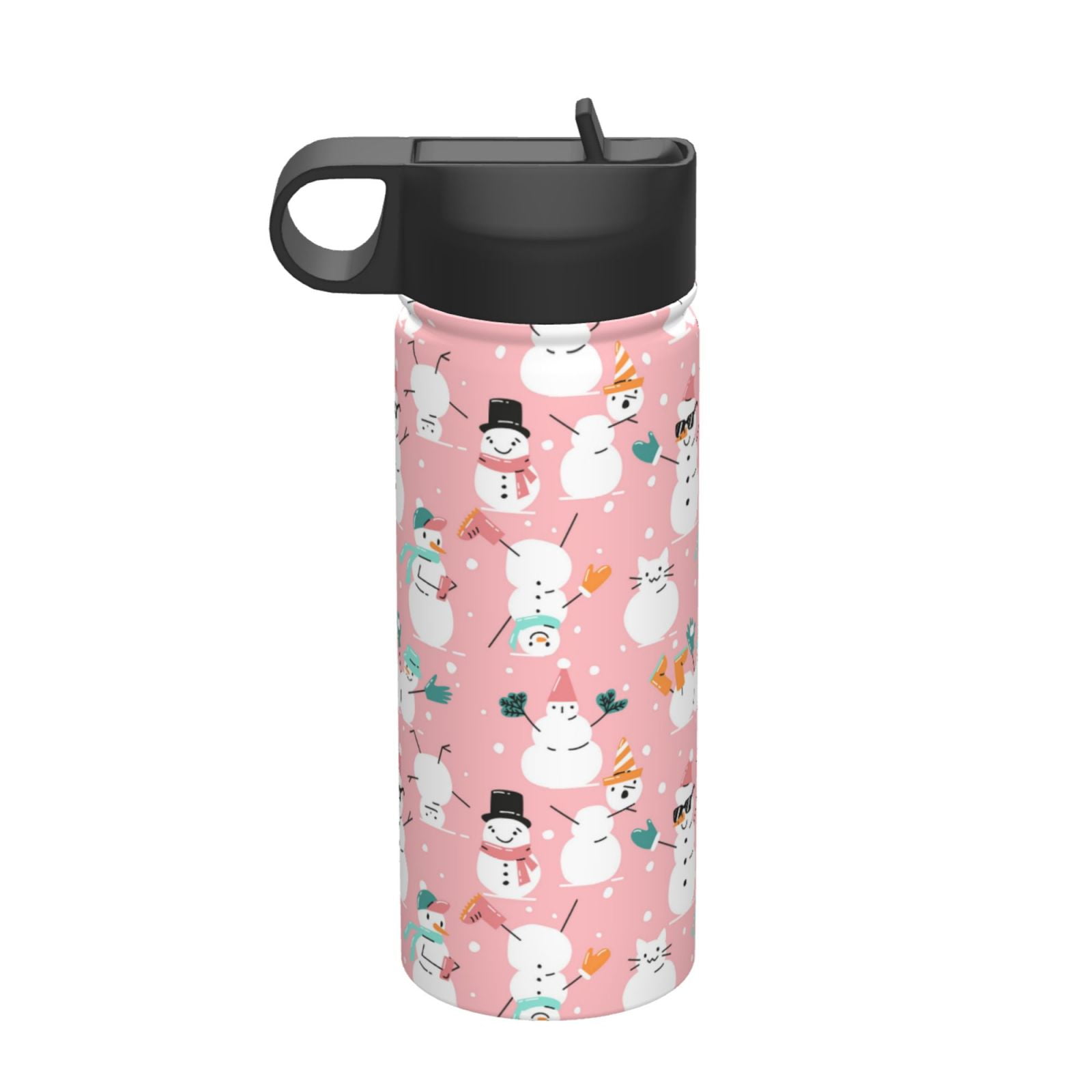 Qokaie Cute Pink Snowman Cat Pattern 18oz Insulated Water Bottle ...