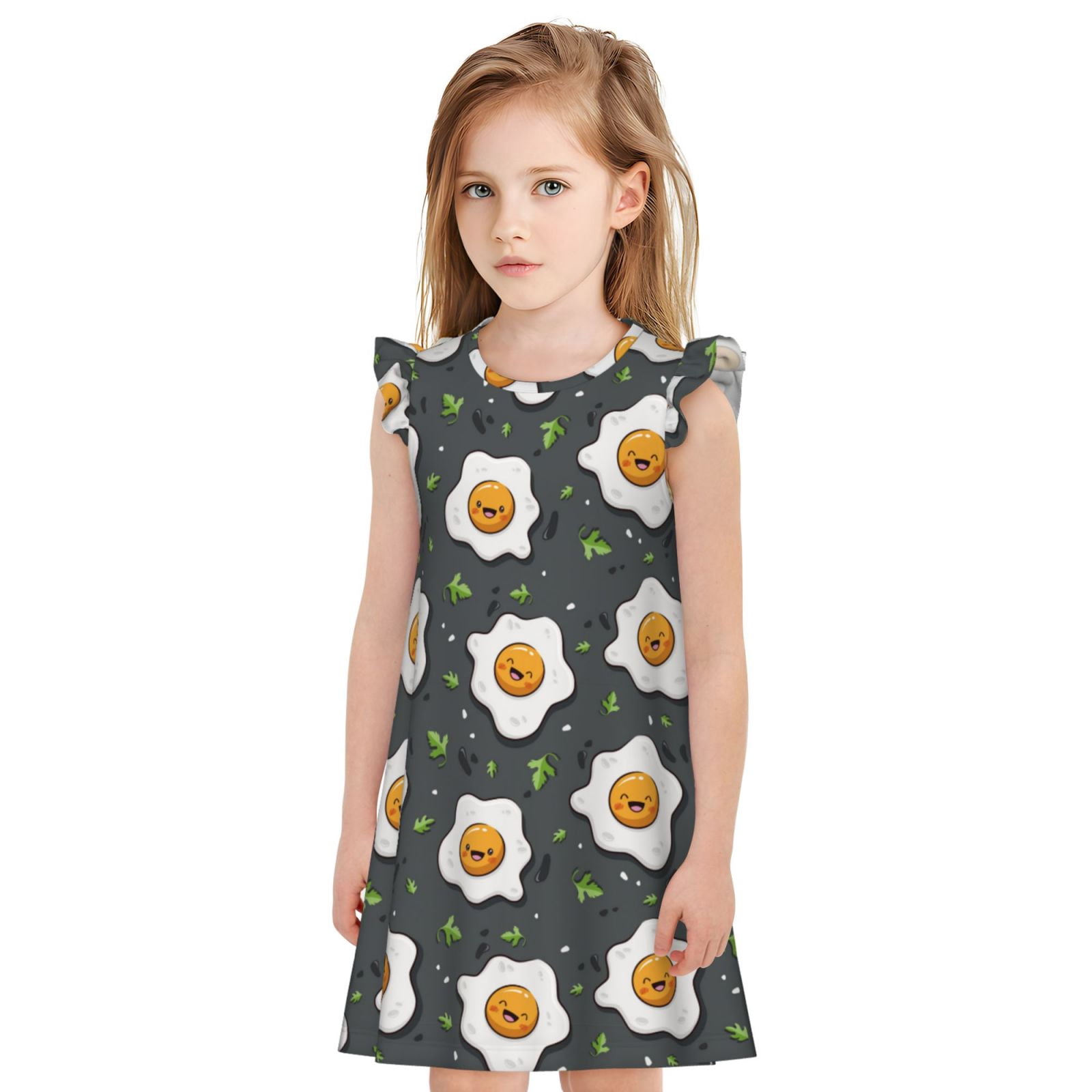 Qokaie Cute Poached Eggs Print Girls Nightgowns, Nightgown Princess ...