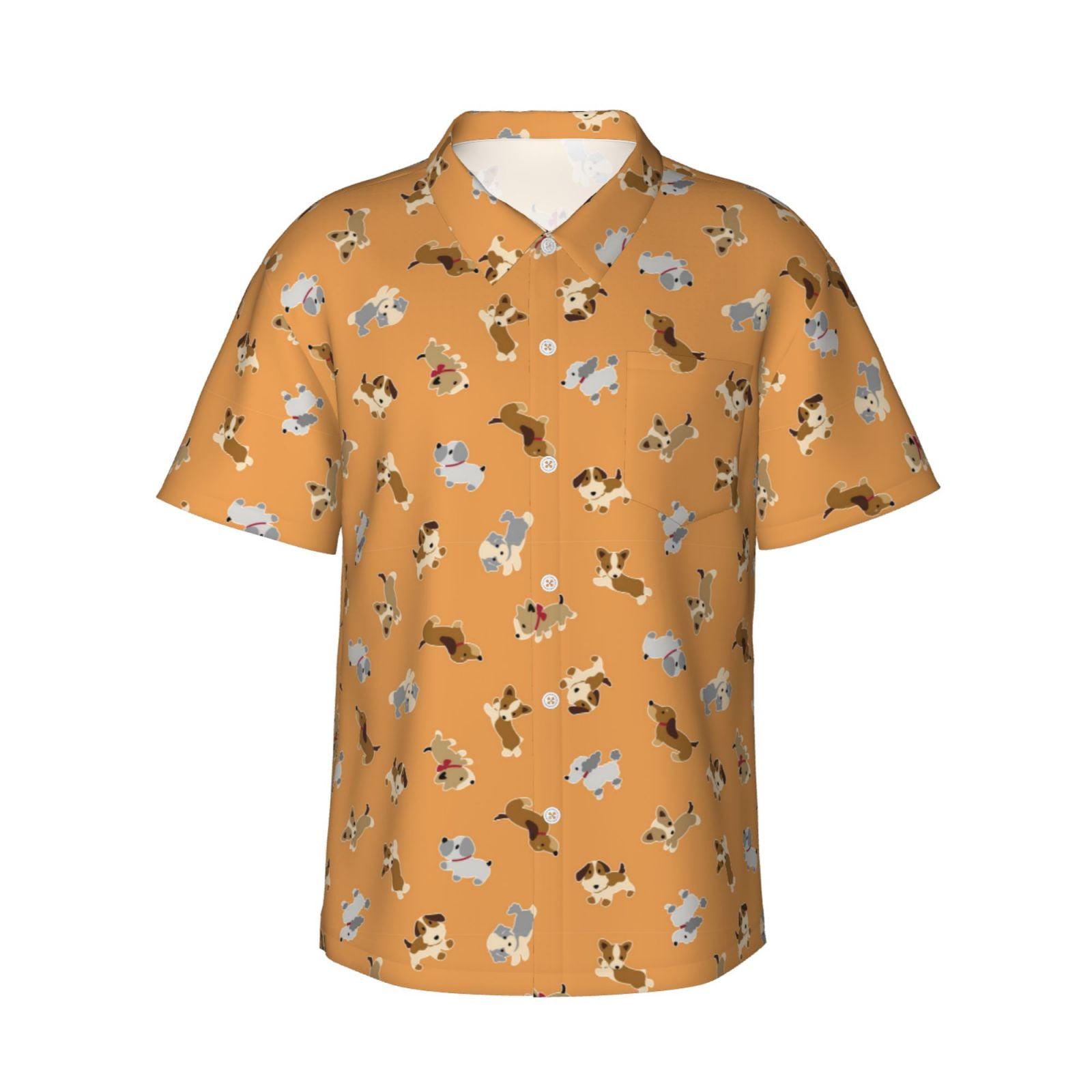 Qokaie Cute Puppy J Print Men’s Hawaiian Shirt – Tropical Short Sleeve ...