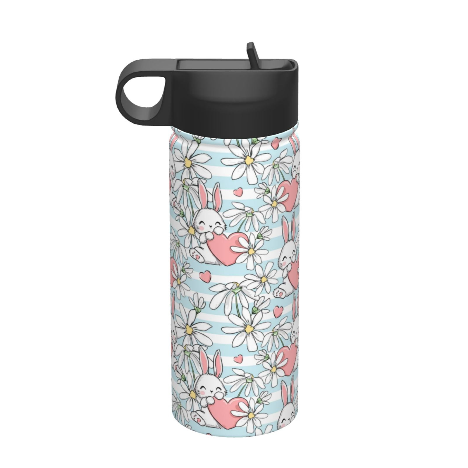 Qokaie Cute Rabbit And Heart Pattern 18oz Insulated Water Bottle ...