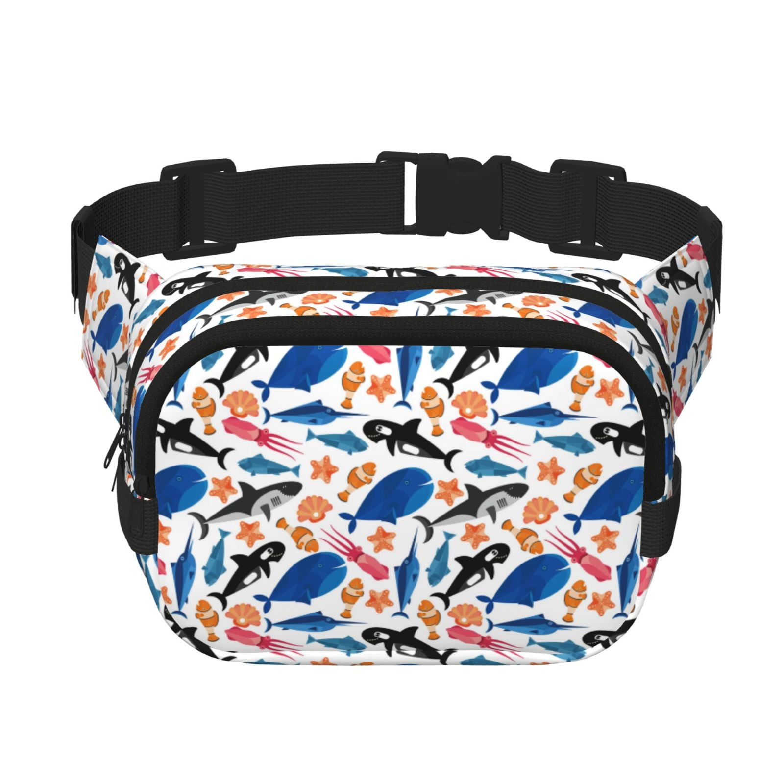 Qokaie Cute Sea Animals Pattern Waist Bag, Double Layer Waist Pack ...
