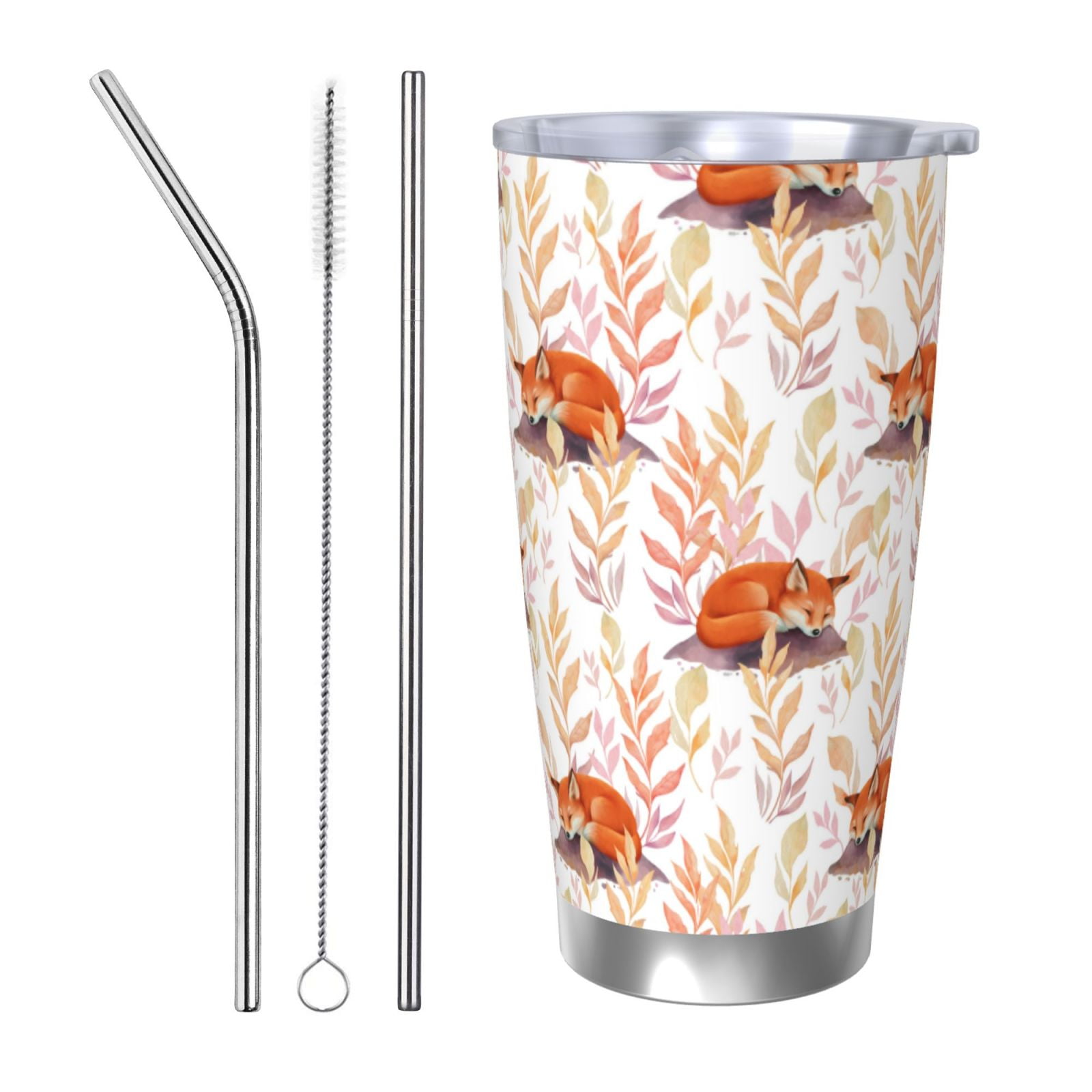 Qokaie Cute Sleepy Fox Pattern 20 Oz Coffee Car Insulated Coffee Cup ...