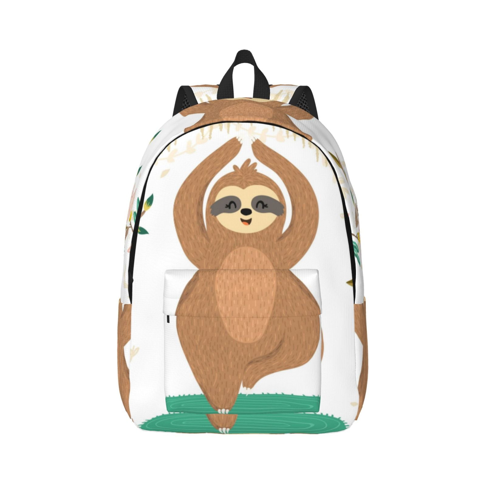 Qokaie Cute Sloth In Yoga Pose Tree Pattern Canvas Backpack Travel ...