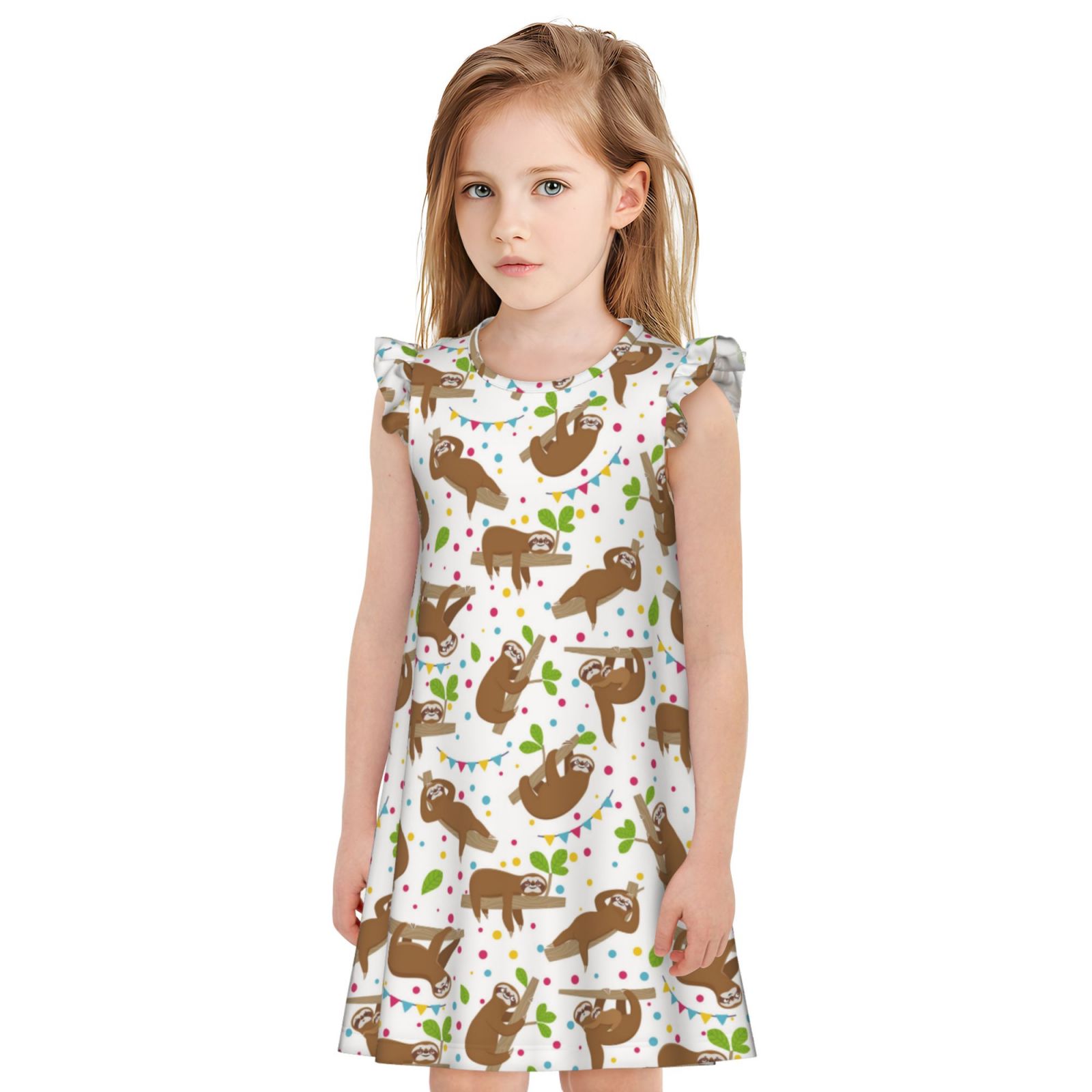 Qokaie Cute Sloth Print Girls Nightgowns, Nightgown Princess Pajama ...