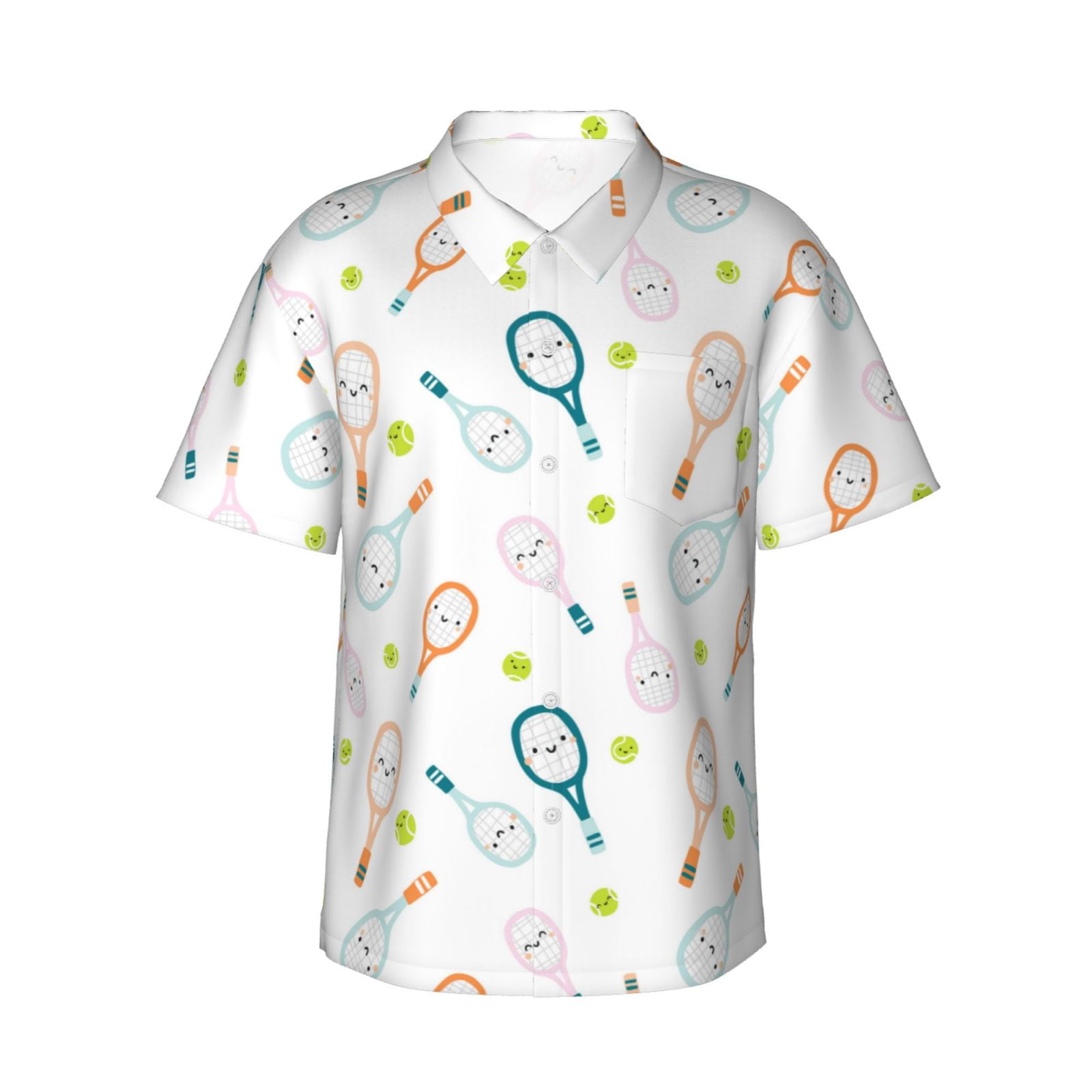 Qokaie Cute Tennis Rackets Print Men’s Hawaiian Shirt – Tropical Short ...