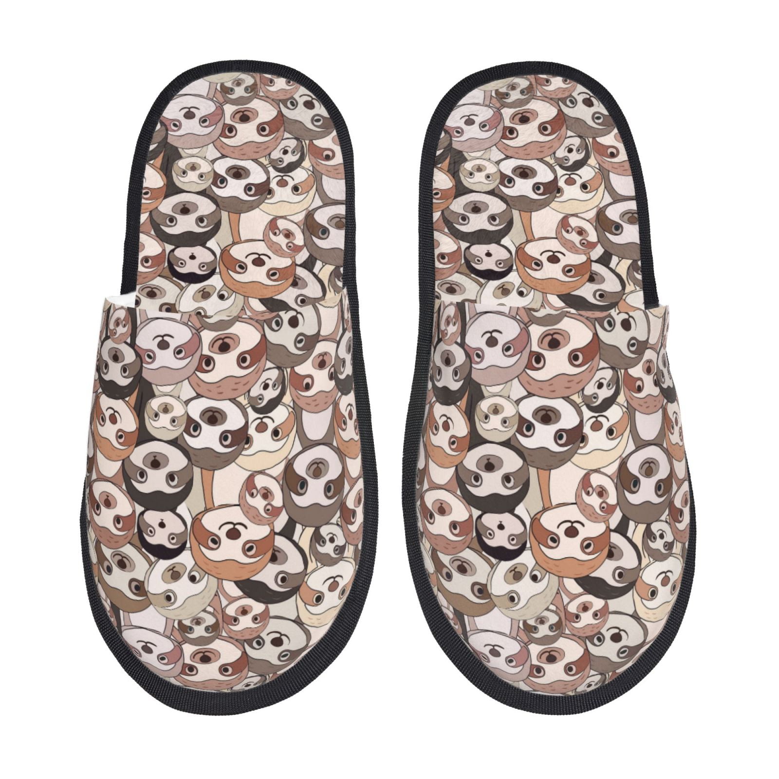 Qokaie Cute brown sloth monkey Print Fuzzy Slippers for Women – Soft ...