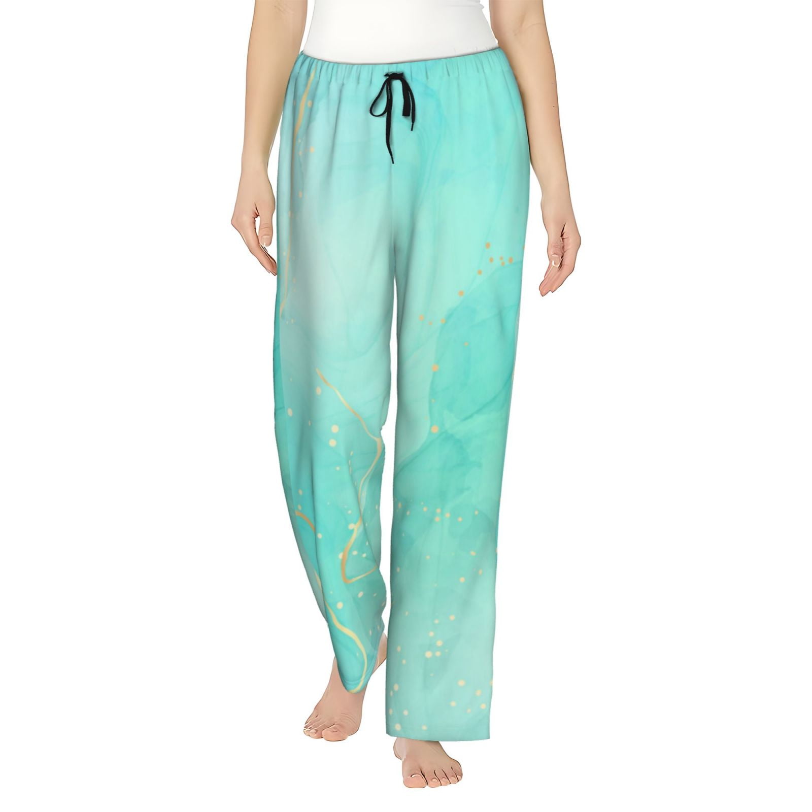 Qokaie Cyan Mint Marble Drawing Silky Soft Women Pajama Pants ...