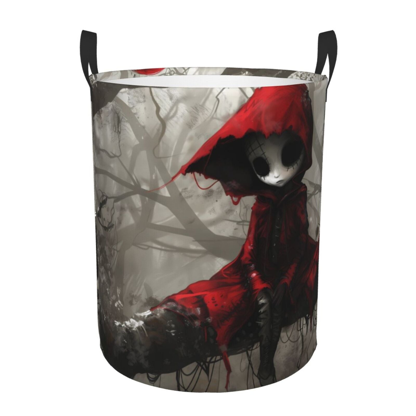 Qokaie Dark Red Hooded Girl Print Round Large Laundry Hamper, Tall ...
