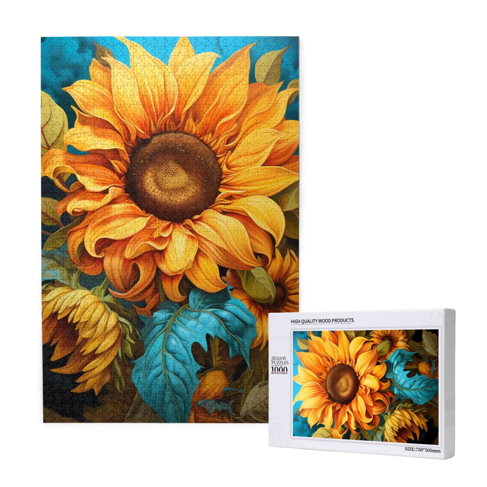Qokaie Deep Yellow Colorful Sunflower Pattern Picture Puzzle,Wooden ...