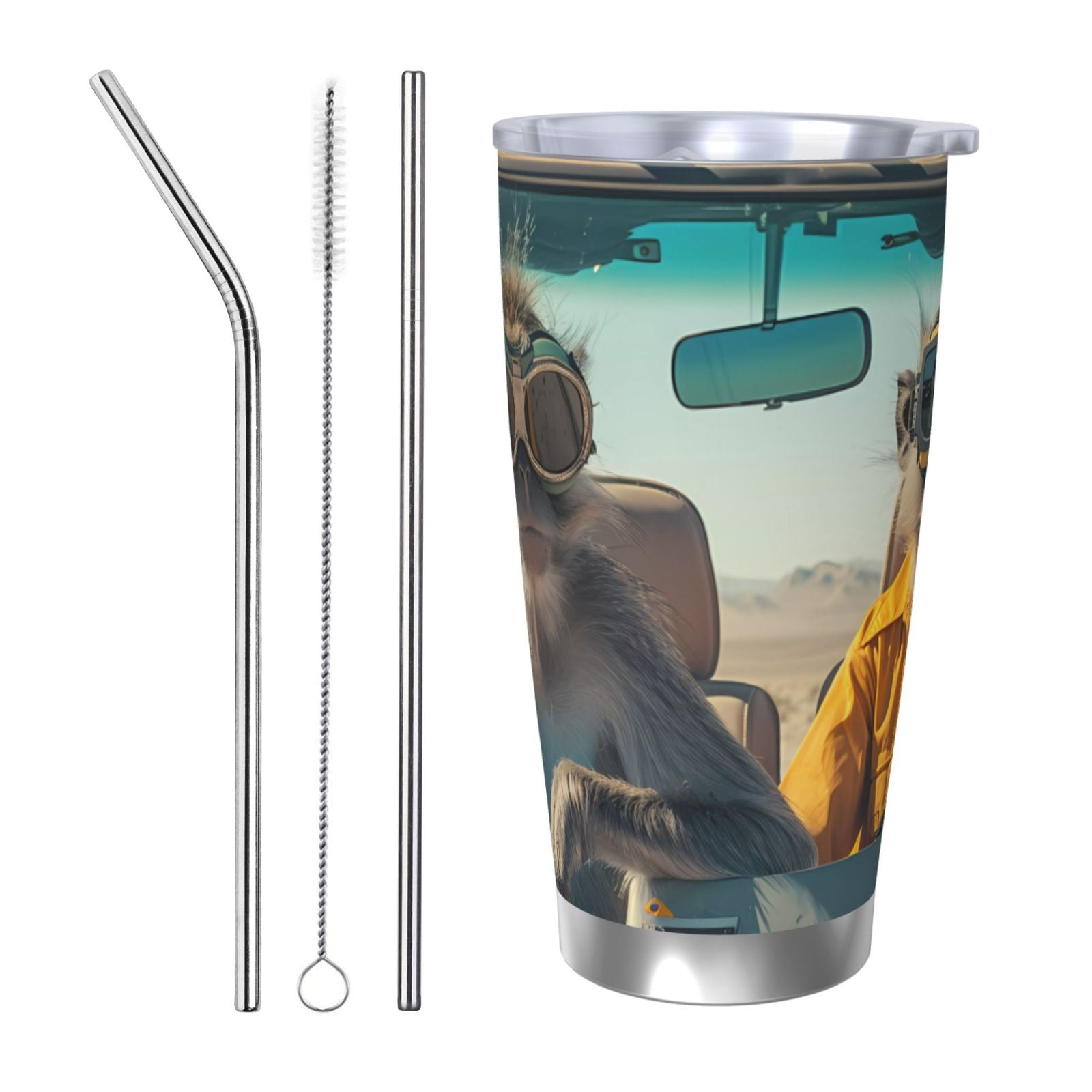 Qokaie Desert Monkeys Drive Pattern 20 Oz Coffee Car Insulated Coffee ...