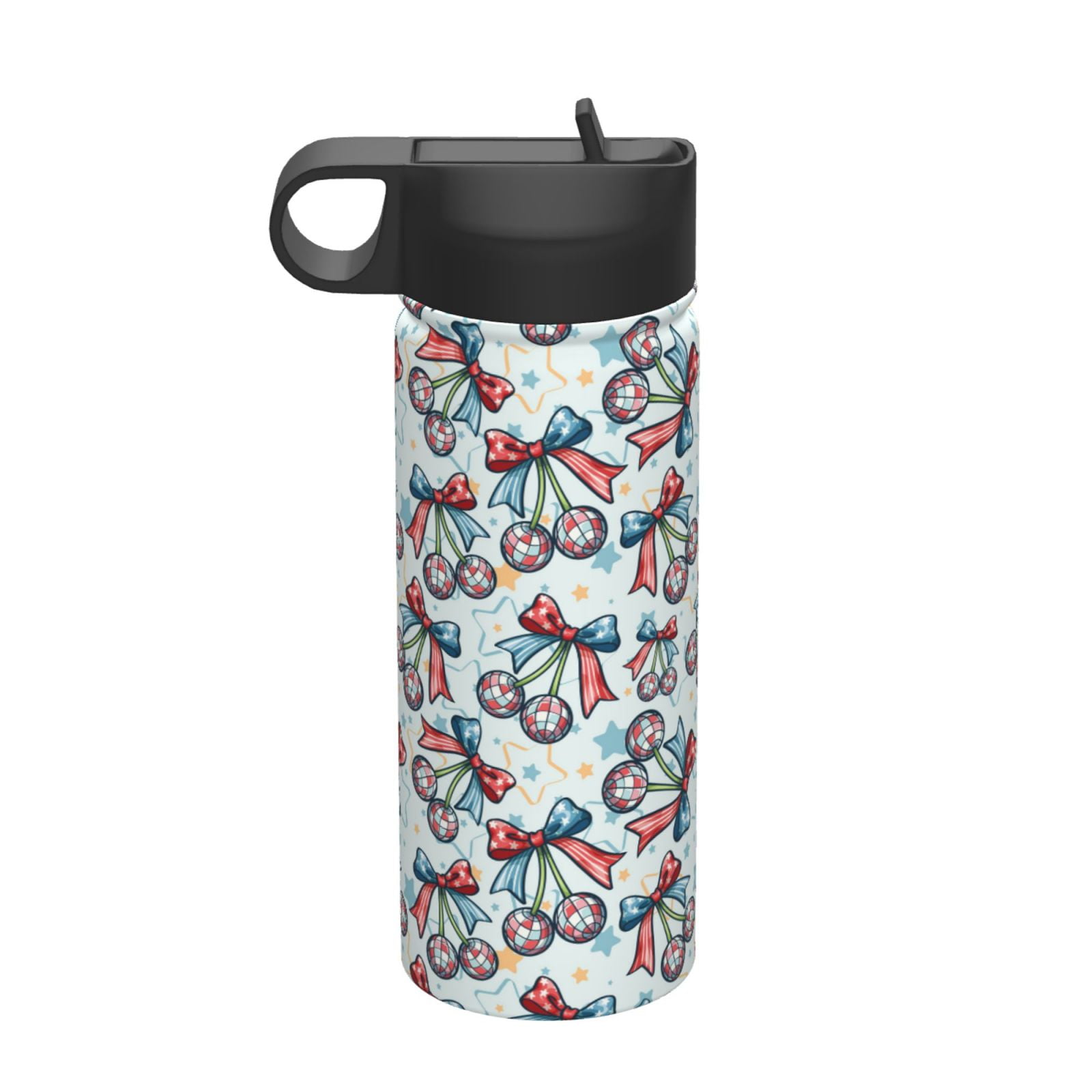 Qokaie Disco Ball Cherry With Bow Pattern 18oz Insulated Water Bottle ...