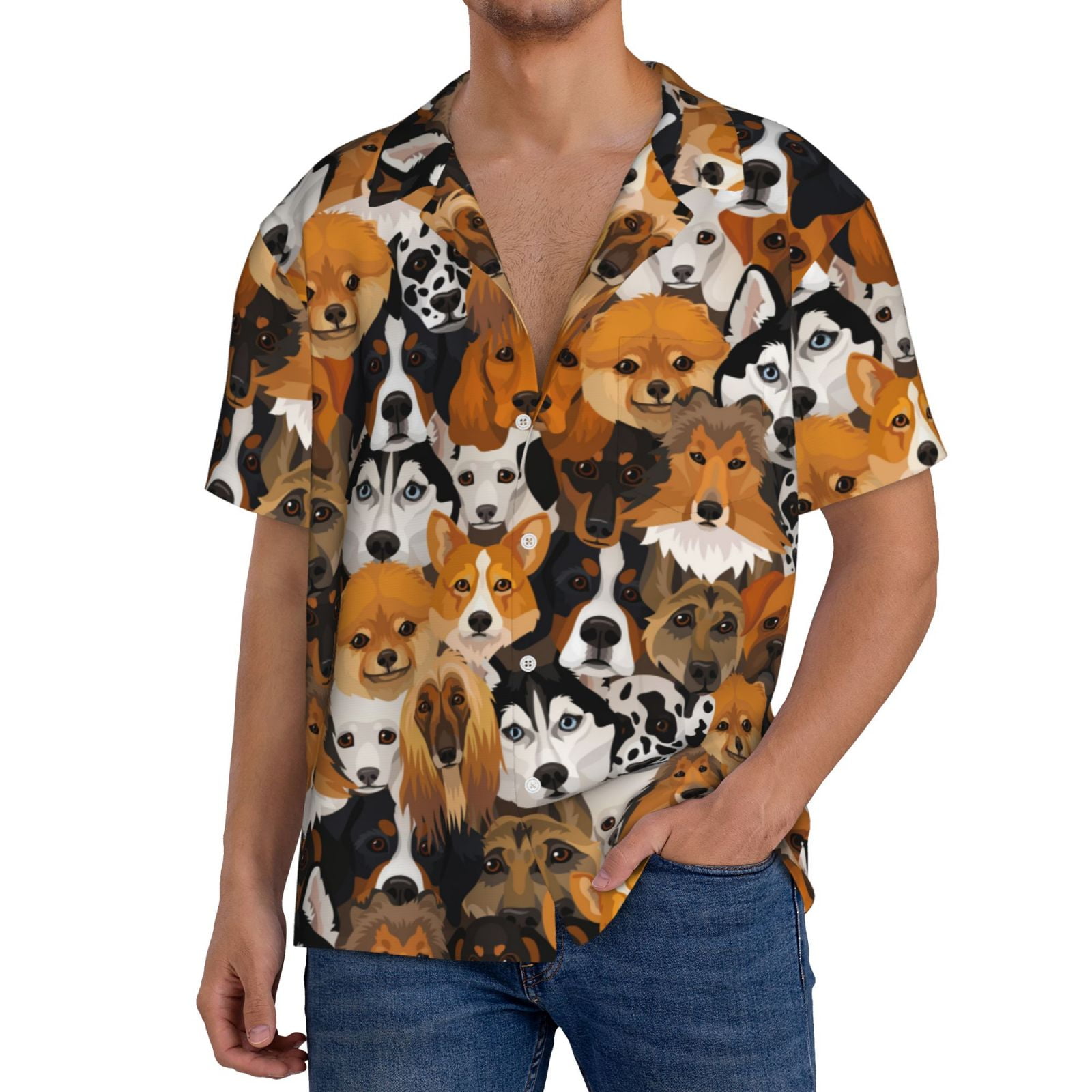 Qokaie Dogs Different Breeds Print Mens Casual Wrinkle Free Shirts ...