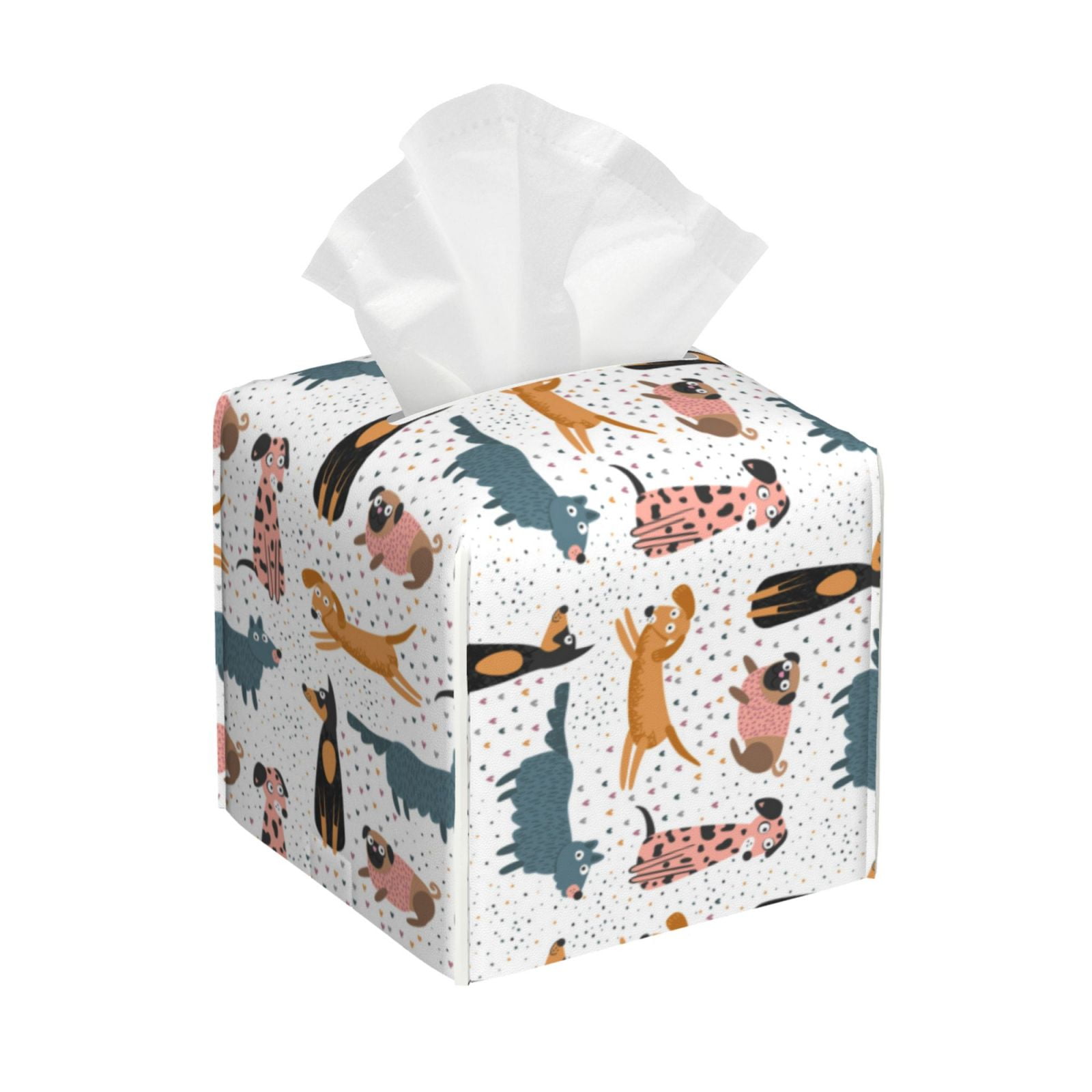 Qokaie Dogs Pug Print Tissue Box Cover, Refined Modern Leather Square ...