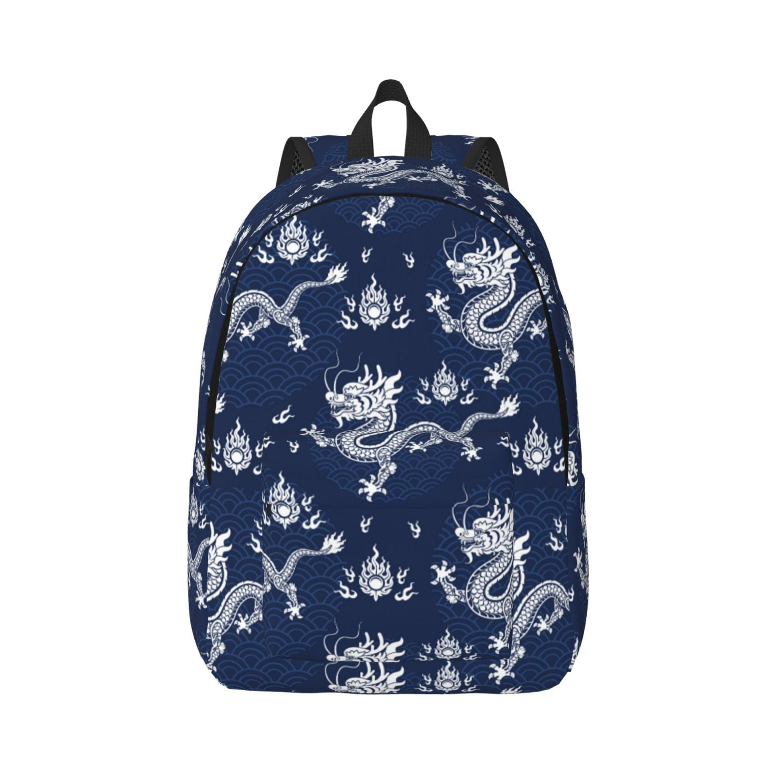 Qokaie Dragon Pattern Canvas Backpack Travel Daypack Student Rucksack ...