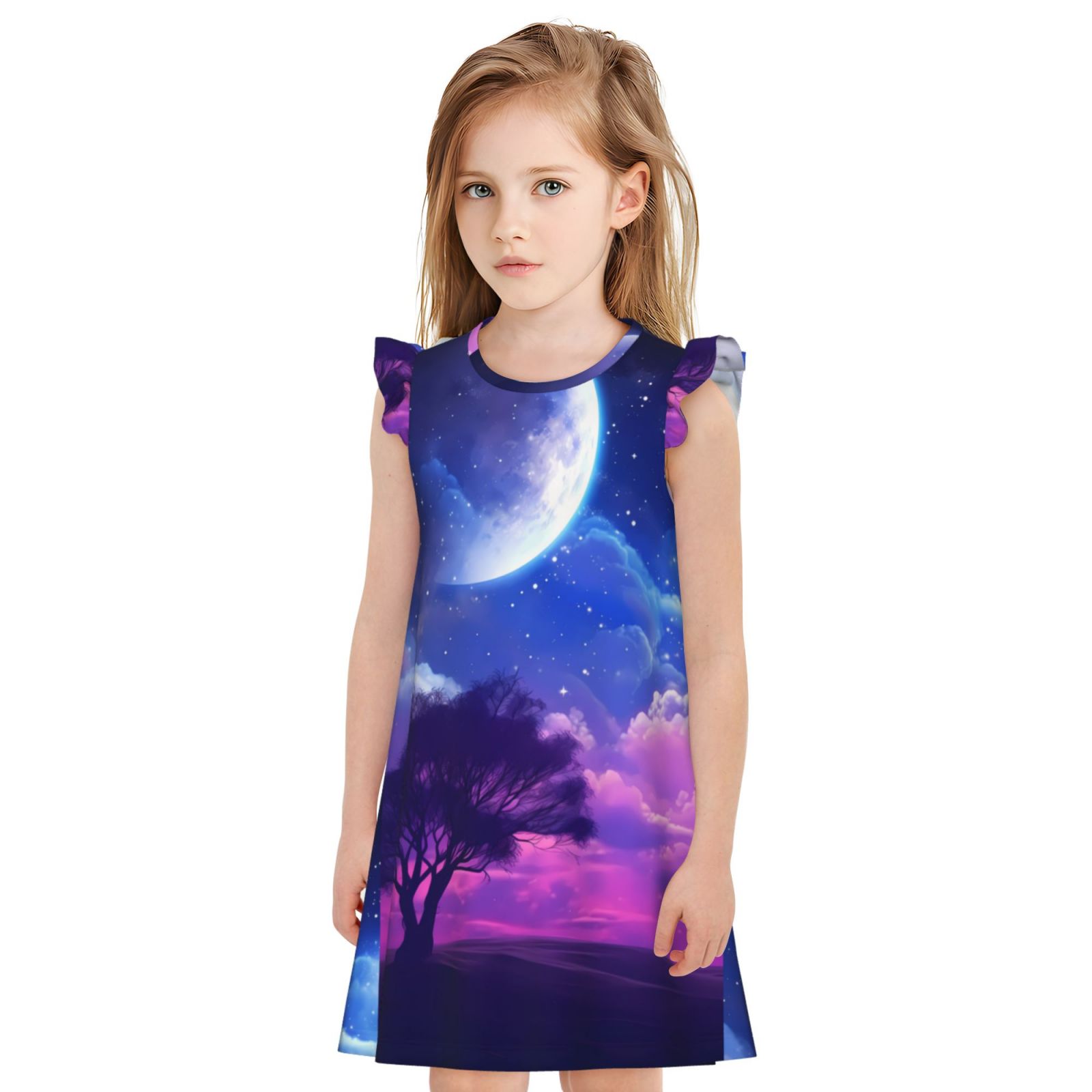Qokaie Dreamy Colorful Starry Sky Print Girls Nightgowns, Nightgown ...