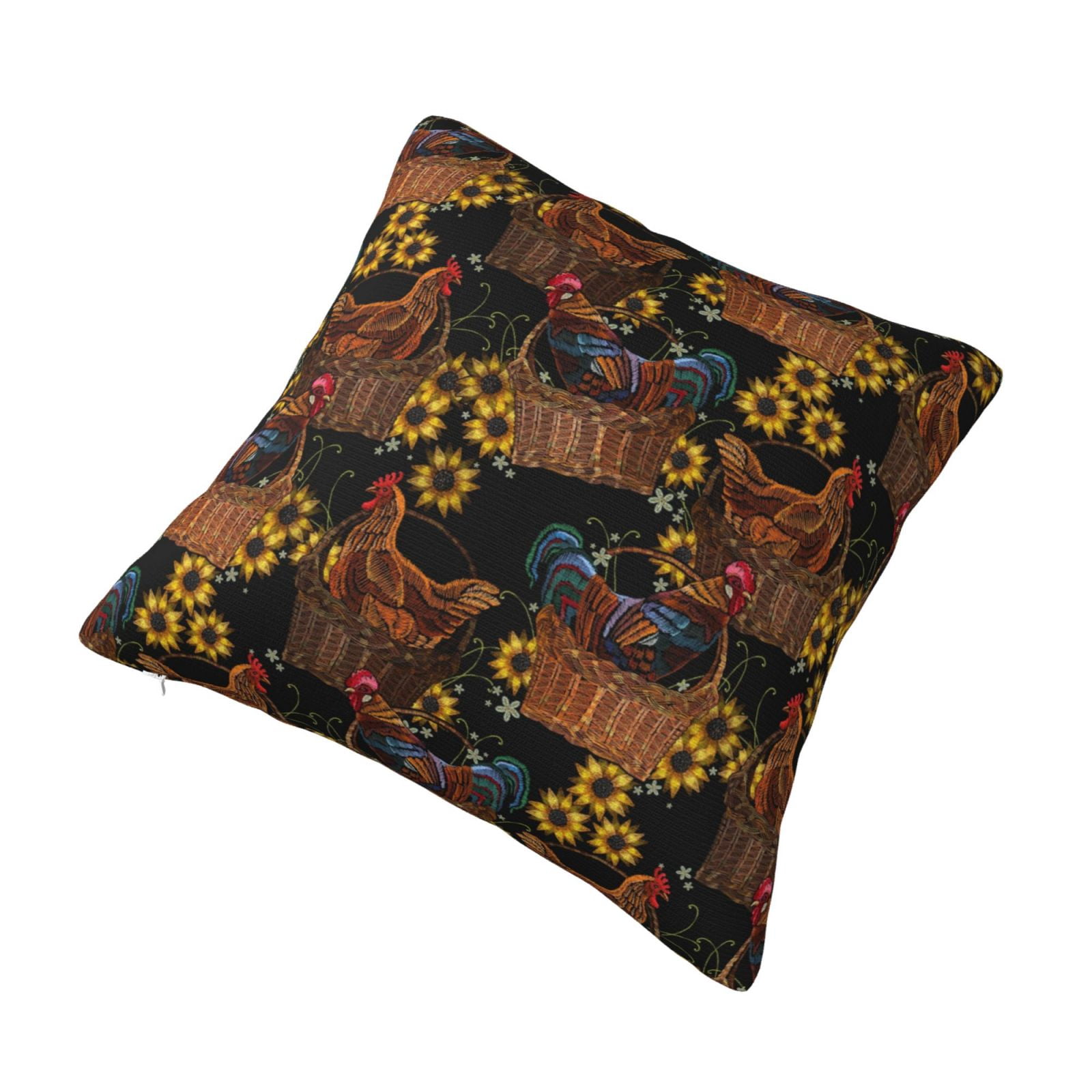 Qokaie Embroidery Chicken Rooster And Sunflowers Print Throw Pillows ...