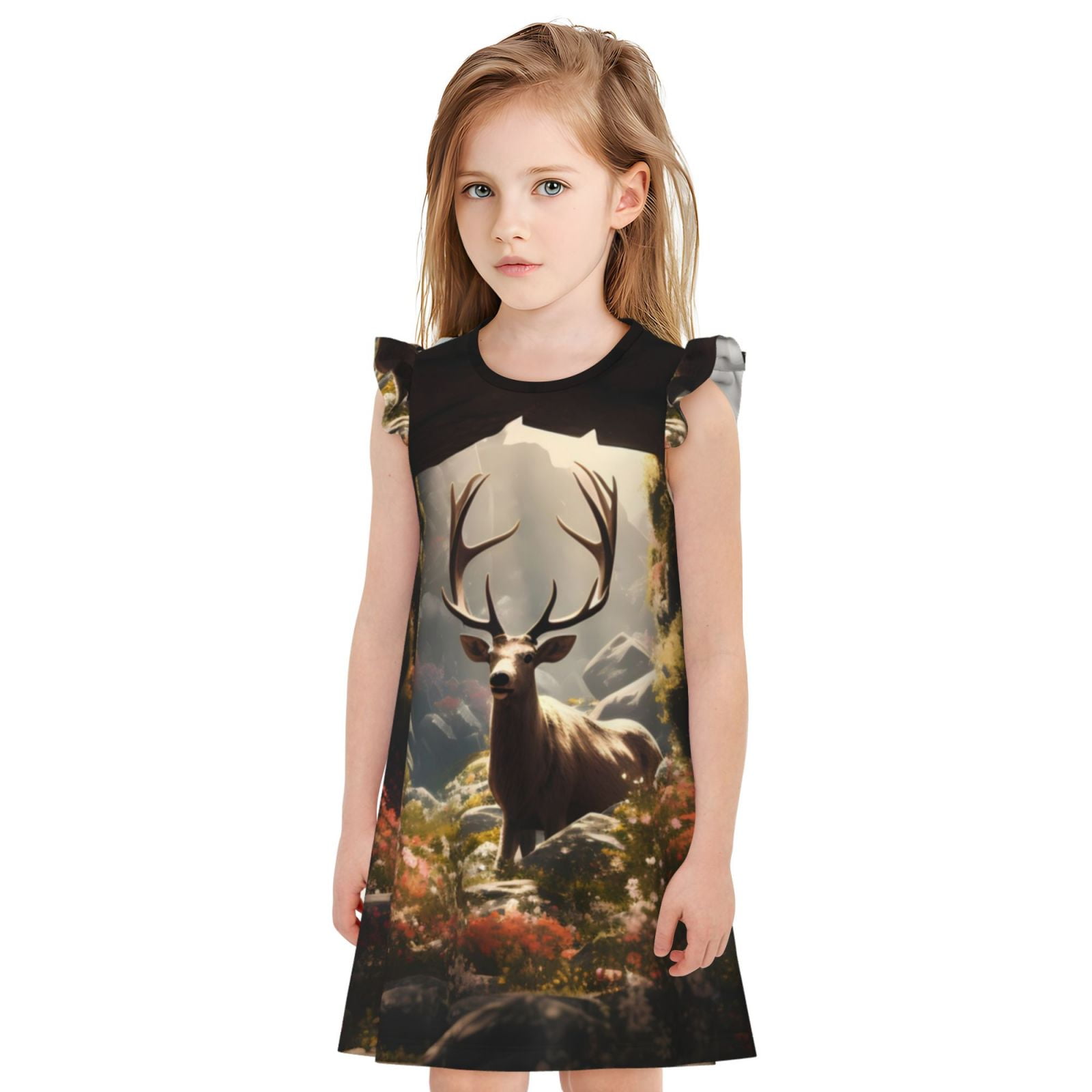 Qokaie Enchanted Deer In Cave Print Girls Nightgowns, Nightgown ...