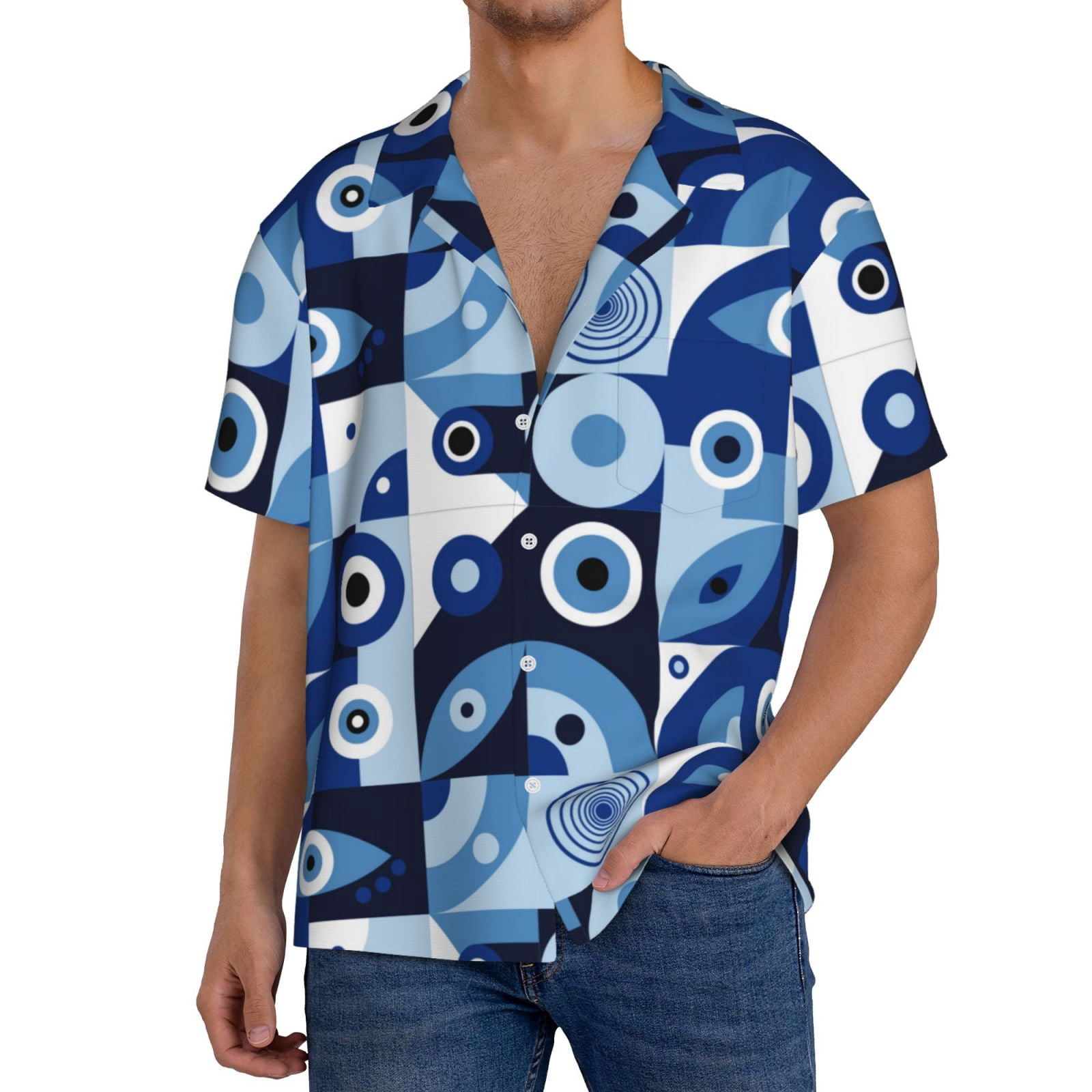 Qokaie Evil Eye Print Mens Casual Wrinkle Free Shirts Short Sleeve ...