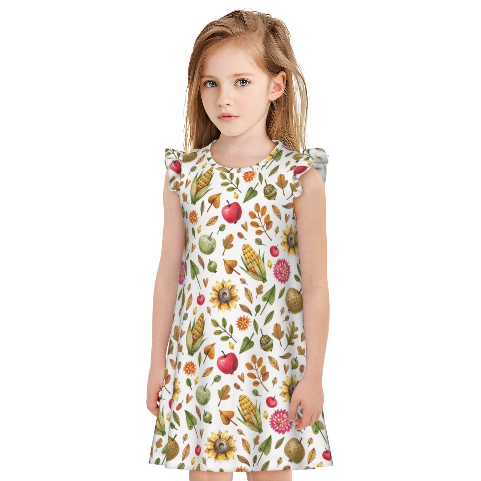Qokaie Fall Fruits And Vegetables Print Girls Nightgowns, Nightgown ...