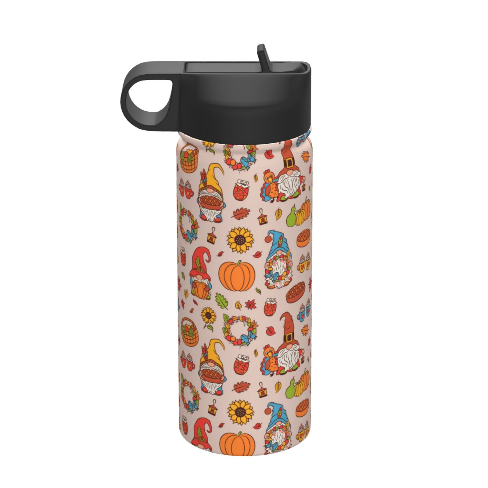 Qokaie Fall Thanksgiving Pattern 18oz Insulated Water Bottle, Stainless ...