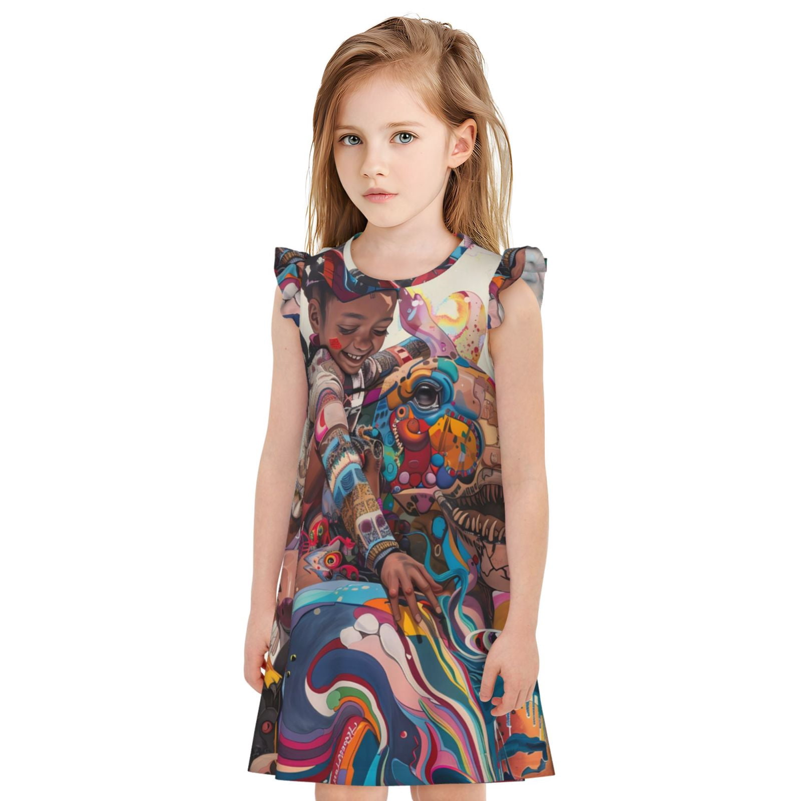 Qokaie Fantasy Colorful Beast Print Girls Nightgowns, Nightgown ...