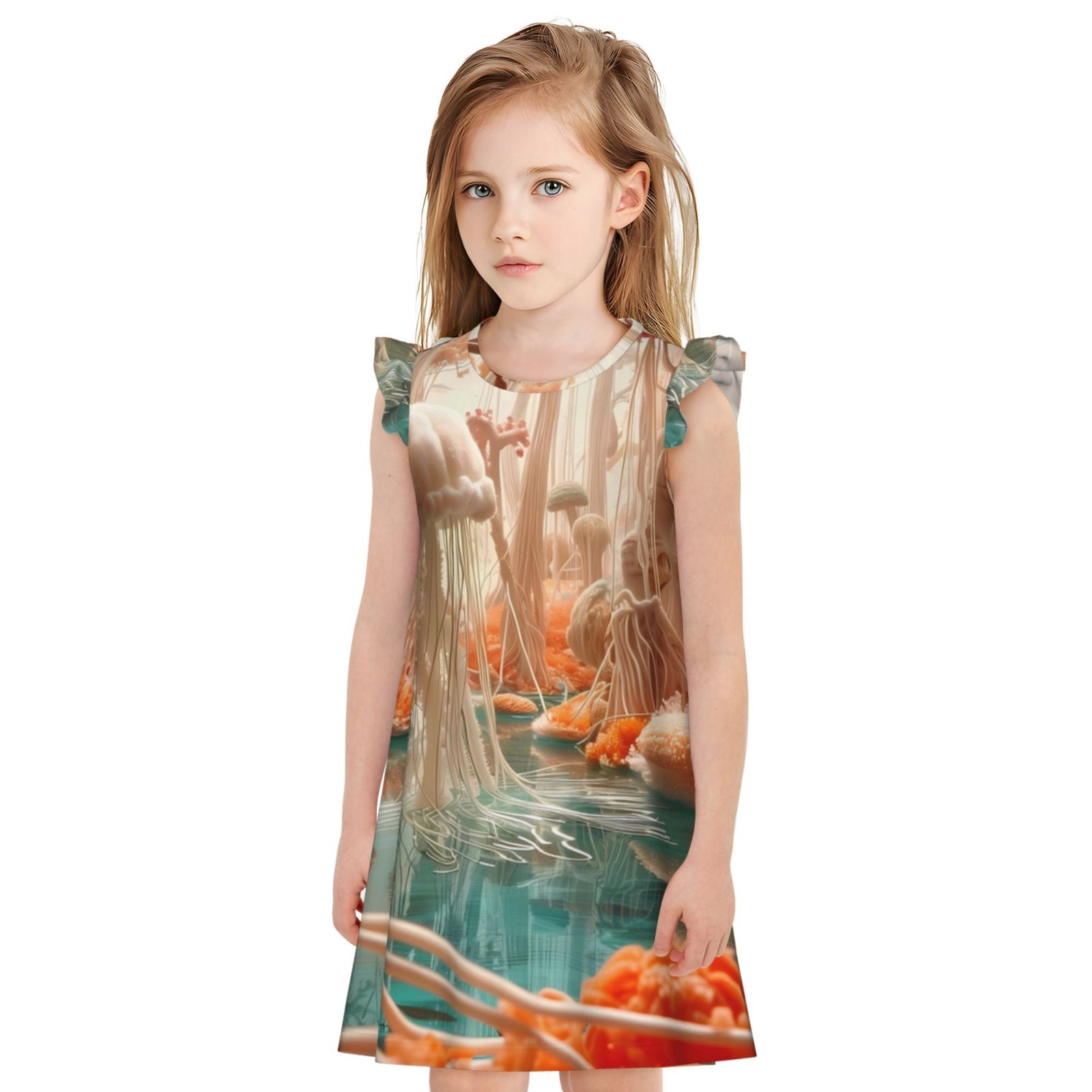 Qokaie Fantasy Underwater Jellyfish Print Girls Nightgowns, Nightgown ...