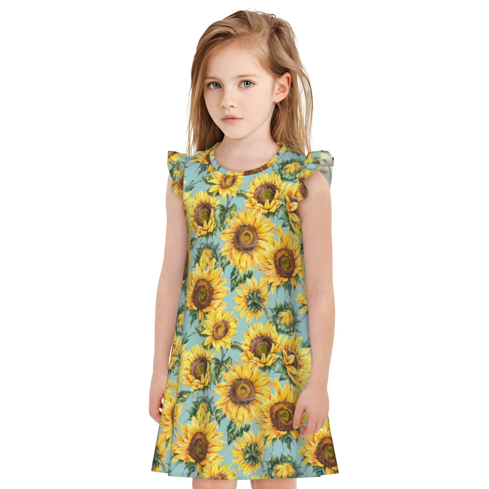 Qokaie Farmhouse Sunflower Print Girls Nightgowns, Nightgown Princess ...