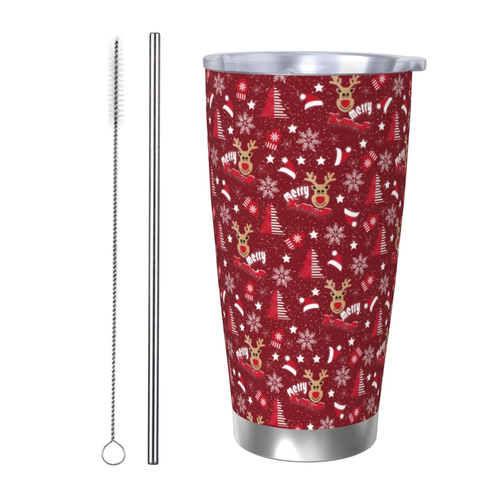 Qokaie Festive Reindeer Pattern 20 Oz Coffee Car Insulated Coffee Cup ...