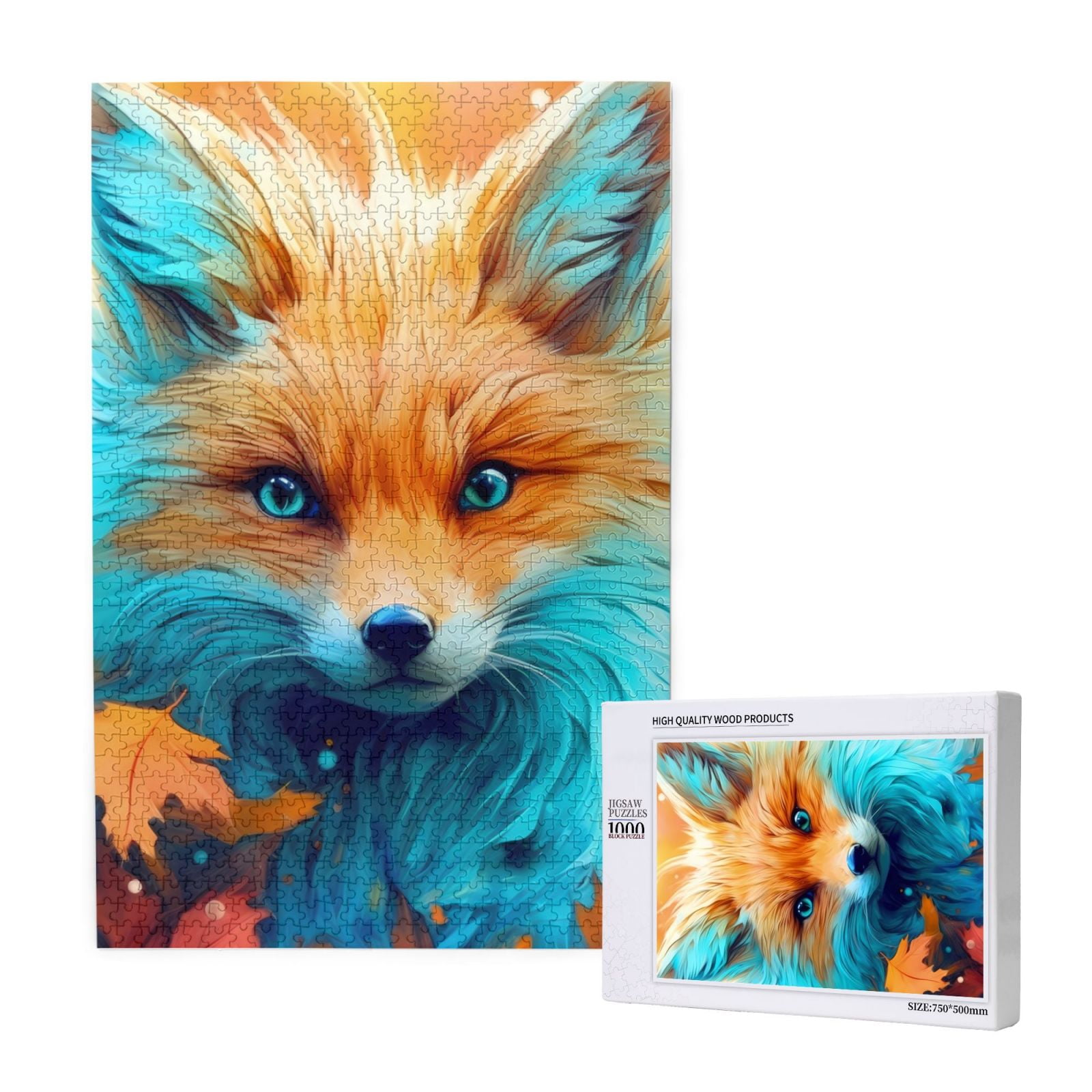 Qokaie Fiery Red Maple Leaf Fox Pattern Picture Puzzle,Wooden 1000 ...