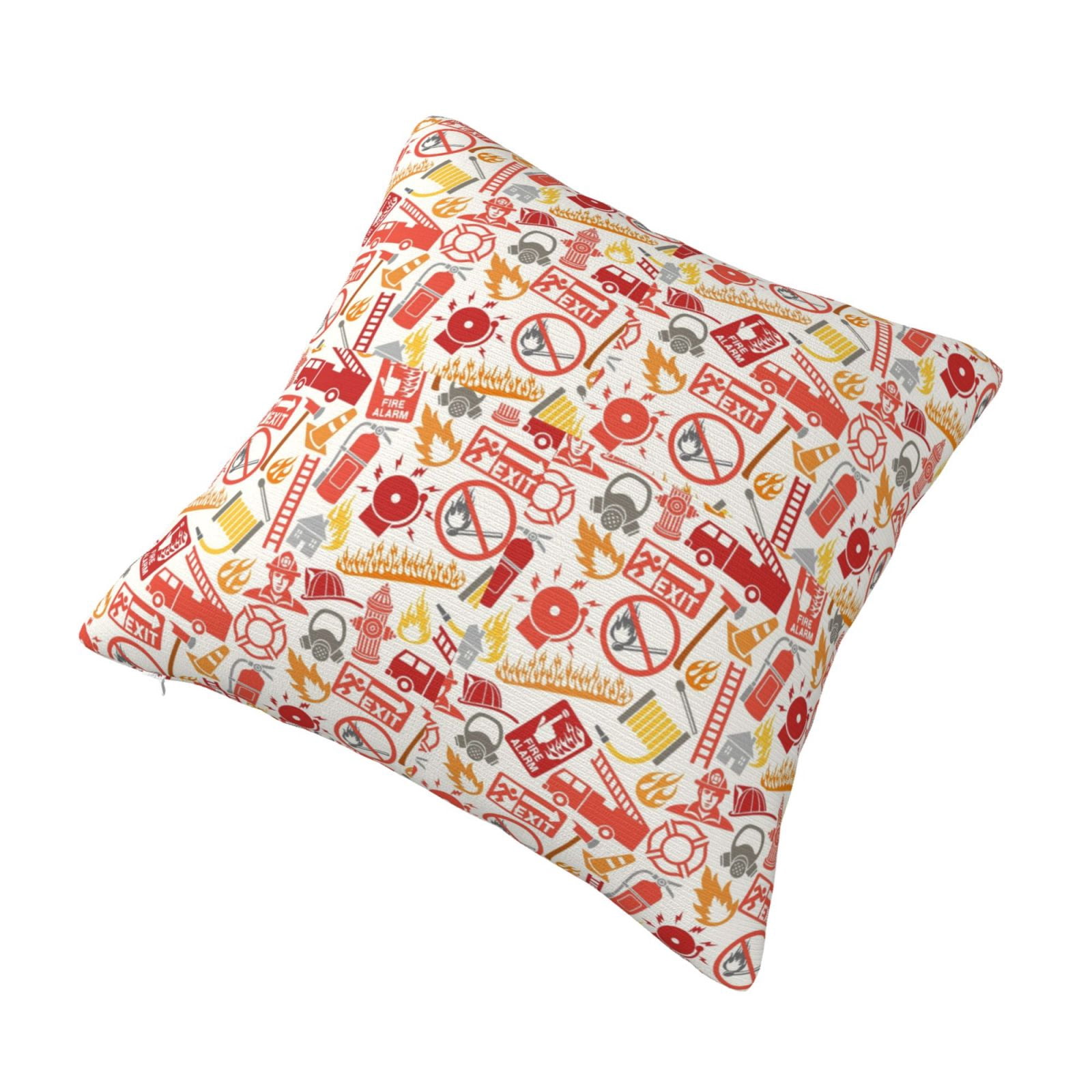Qokaie Firefighter Icons Print Throw Pillows Cover, Decorative Throw ...