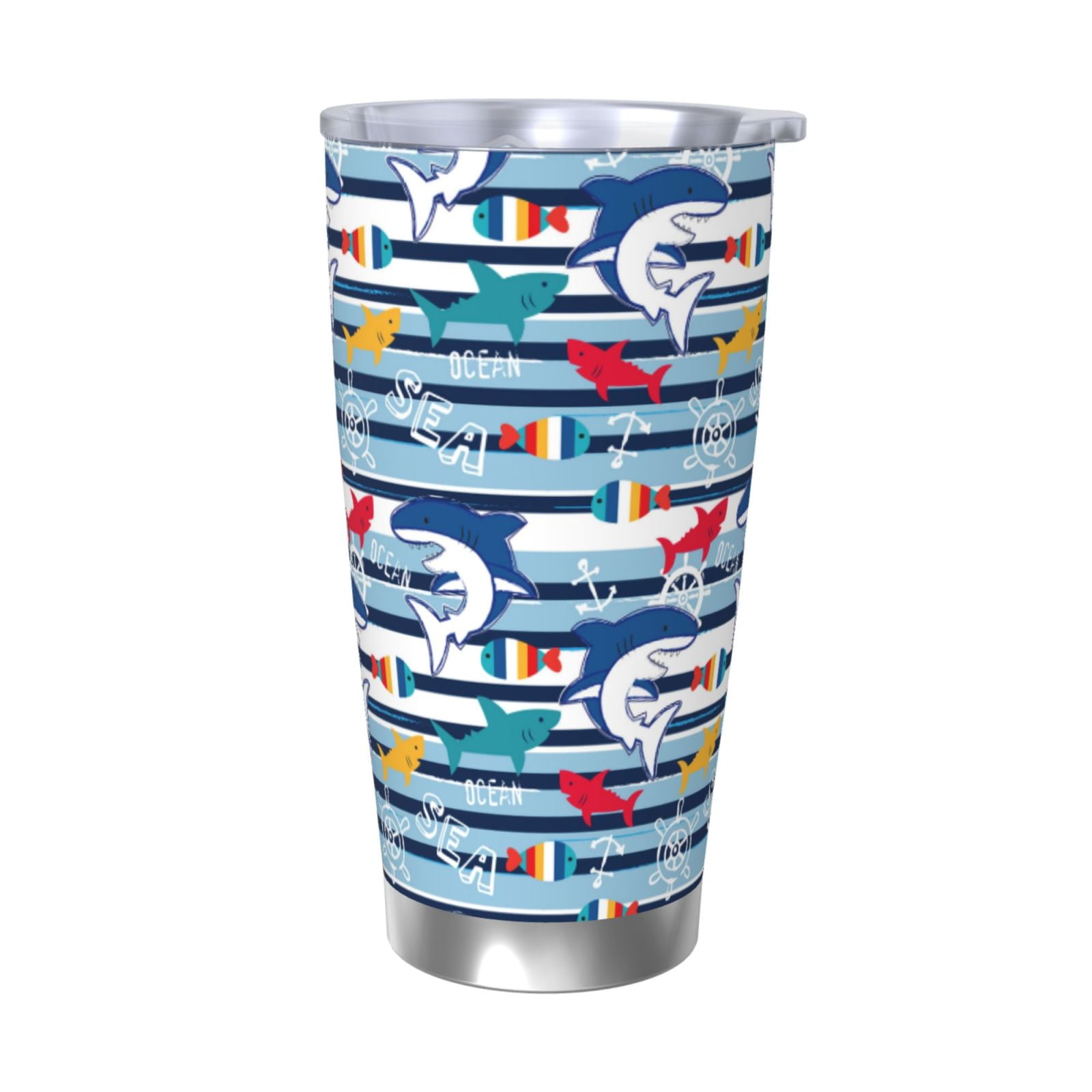 Qokaie Fish And Shark Pattern 20 Oz Coffee Car Insulated Coffee Cup ...