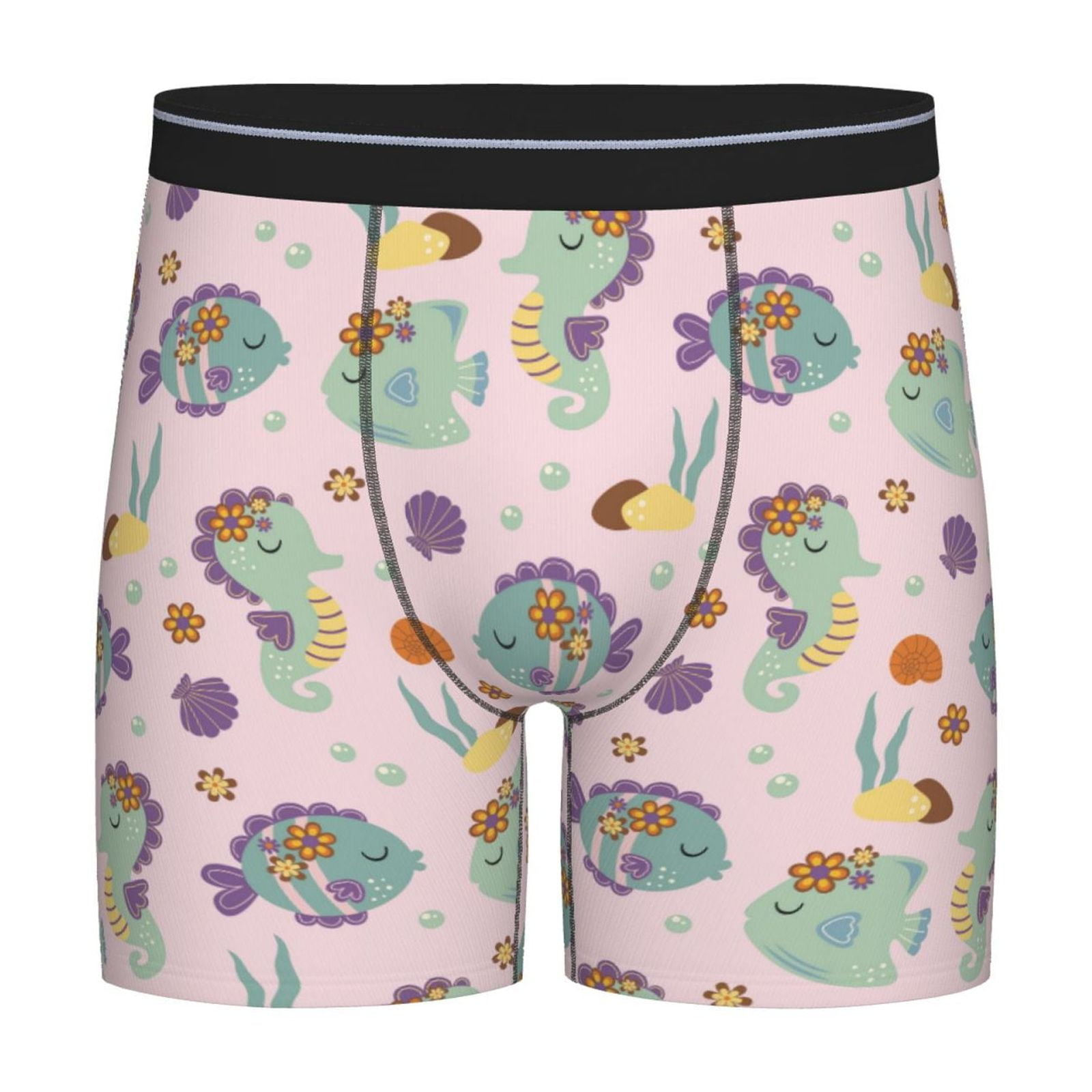 Qokaie Fish Seahorse for Men's Cotton Briefs Underwear, Long Leg Briefs ...