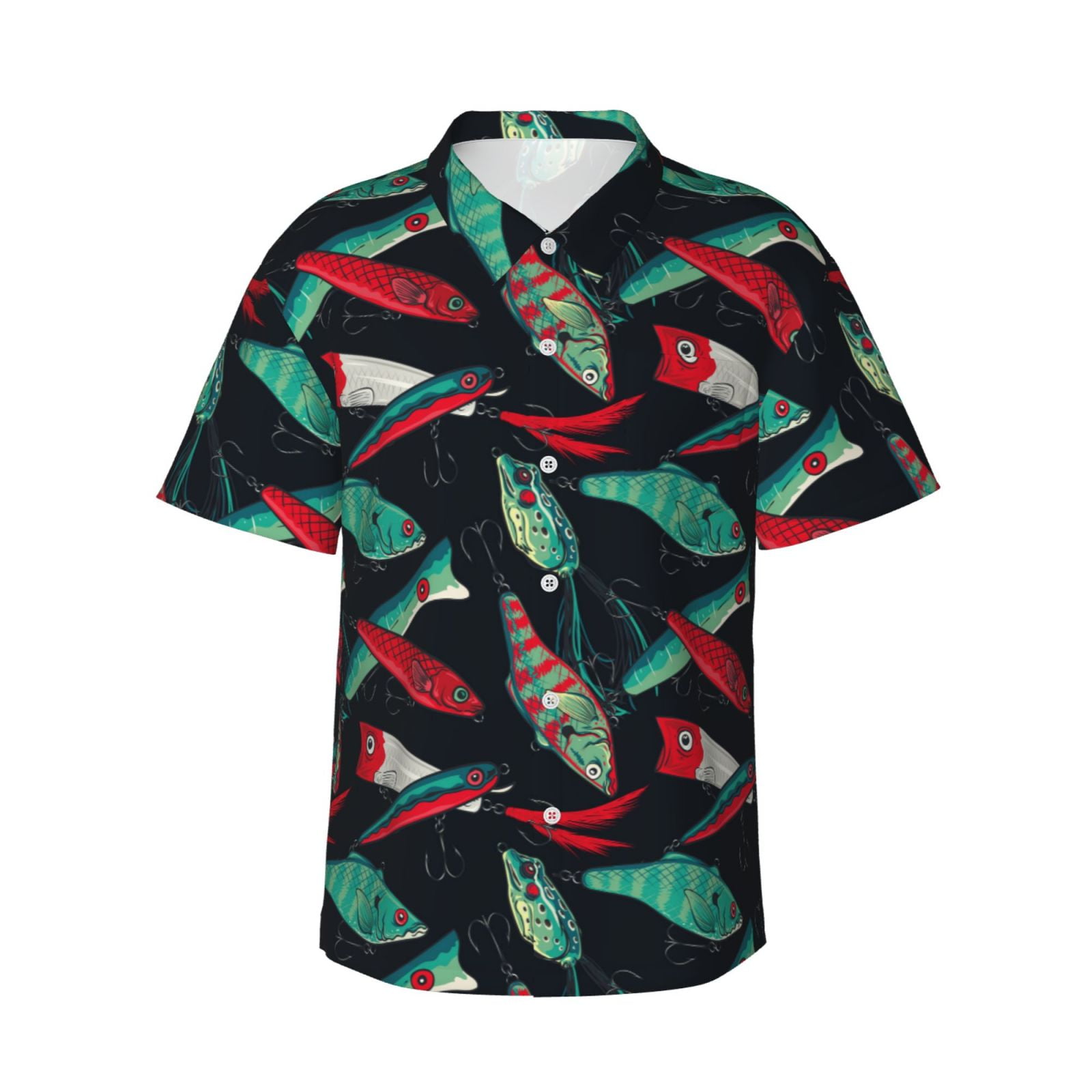 Qokaie Fishing Lure Print Men’s Hawaiian Shirt – Tropical Short Sleeve ...