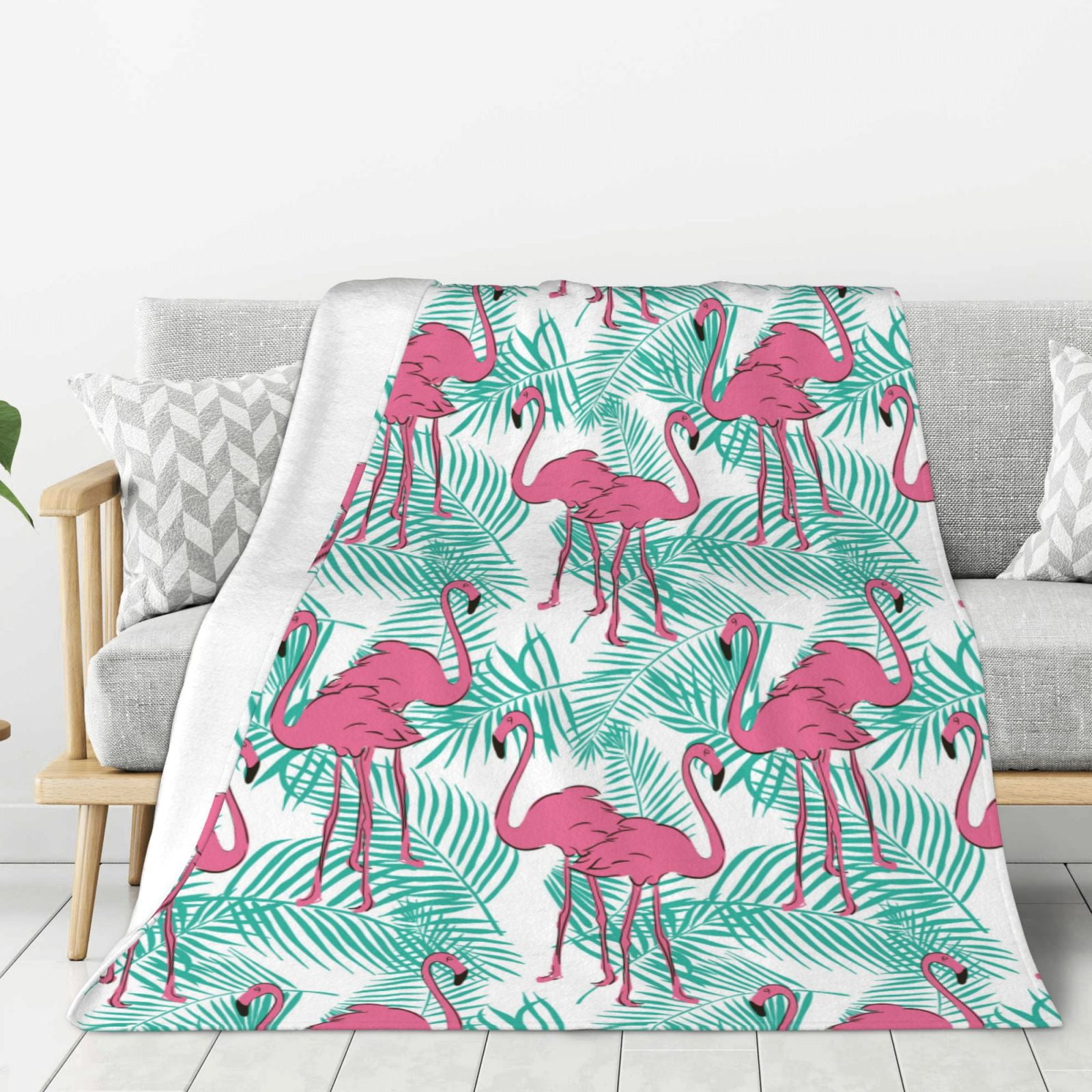 Qokaie Flamingo Drawing Flannel Blanket , Luxurious Ultra Soft and Warm ...
