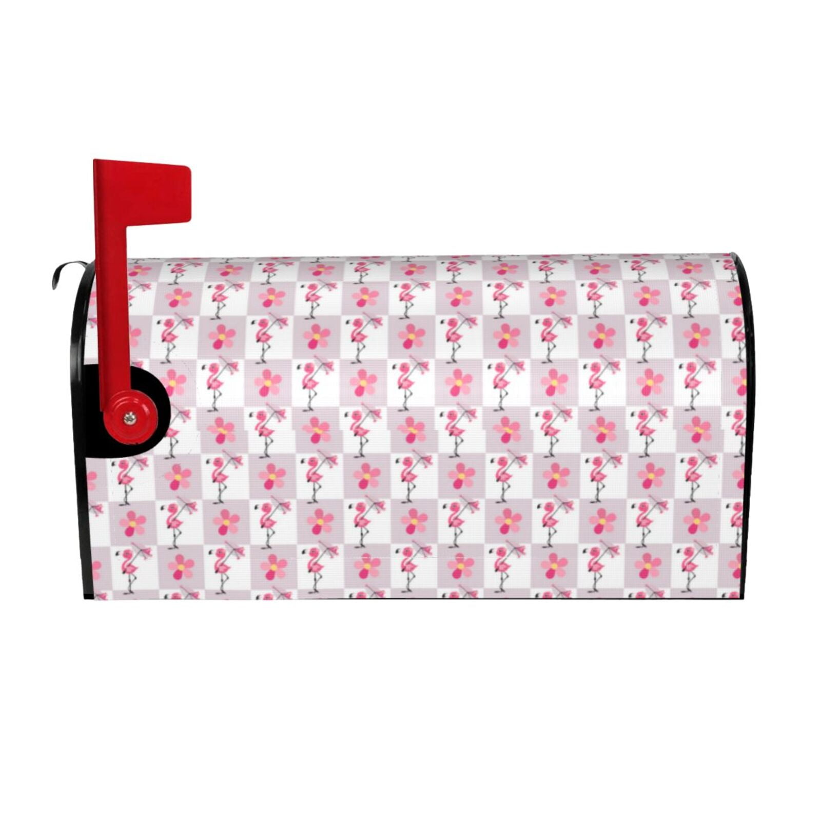 Qokaie Flamingo On Checkered Printed Mailbox Cover Magnetic Mailbox for ...