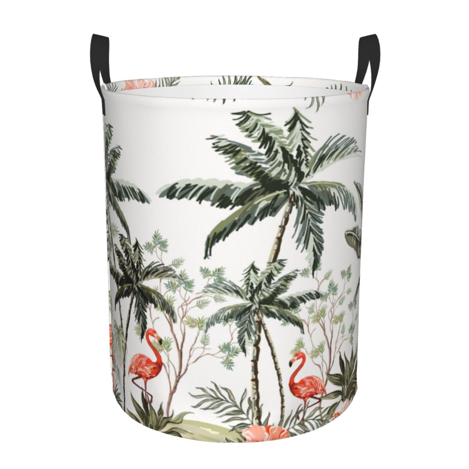 Qokaie Flamingo Palm Trees Print Round Large Laundry Hamper, Tall ...