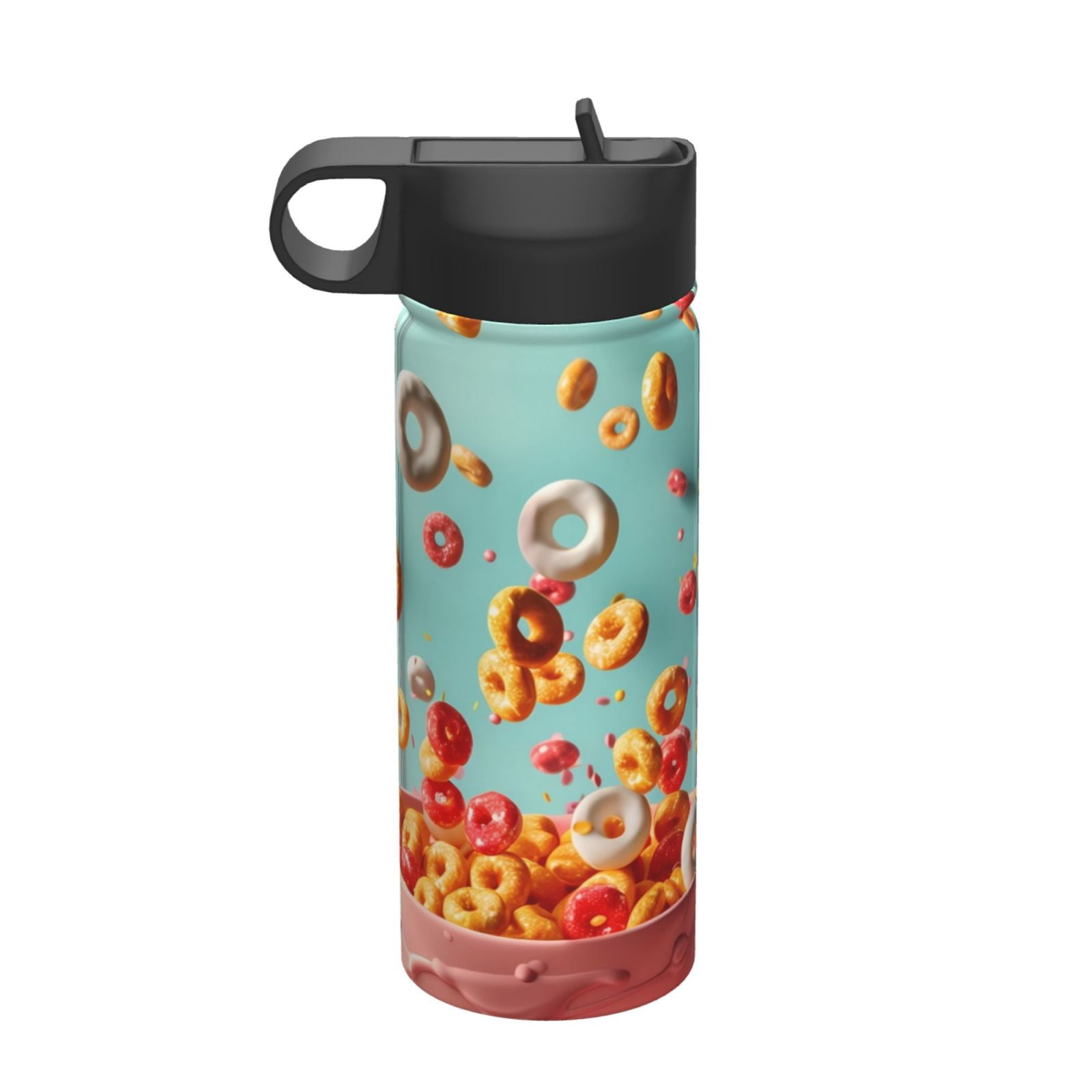Qokaie Floating Colorful Cereal Pattern 18oz Insulated Water Bottle ...