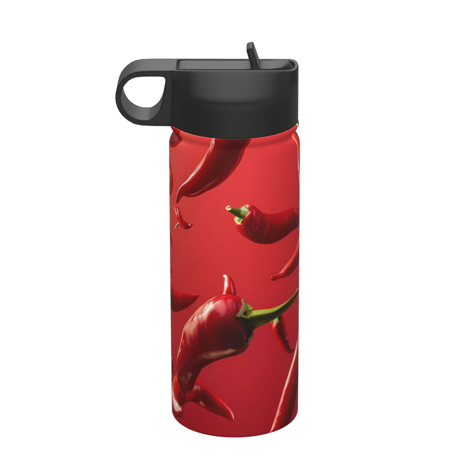 Qokaie Floating Red Chili Peppers Pattern 18oz Insulated Water Bottle ...