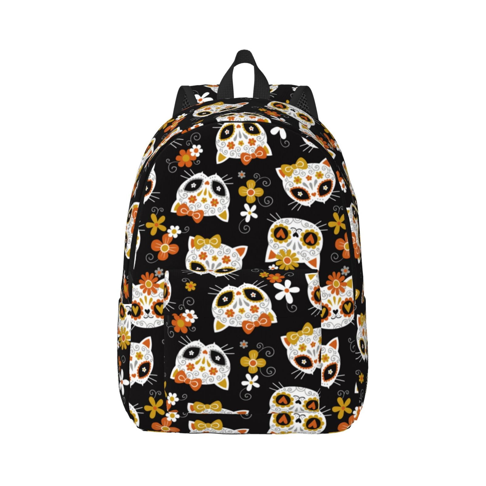 Qokaie Flower Fox Pattern Canvas Backpack Travel Daypack Student ...